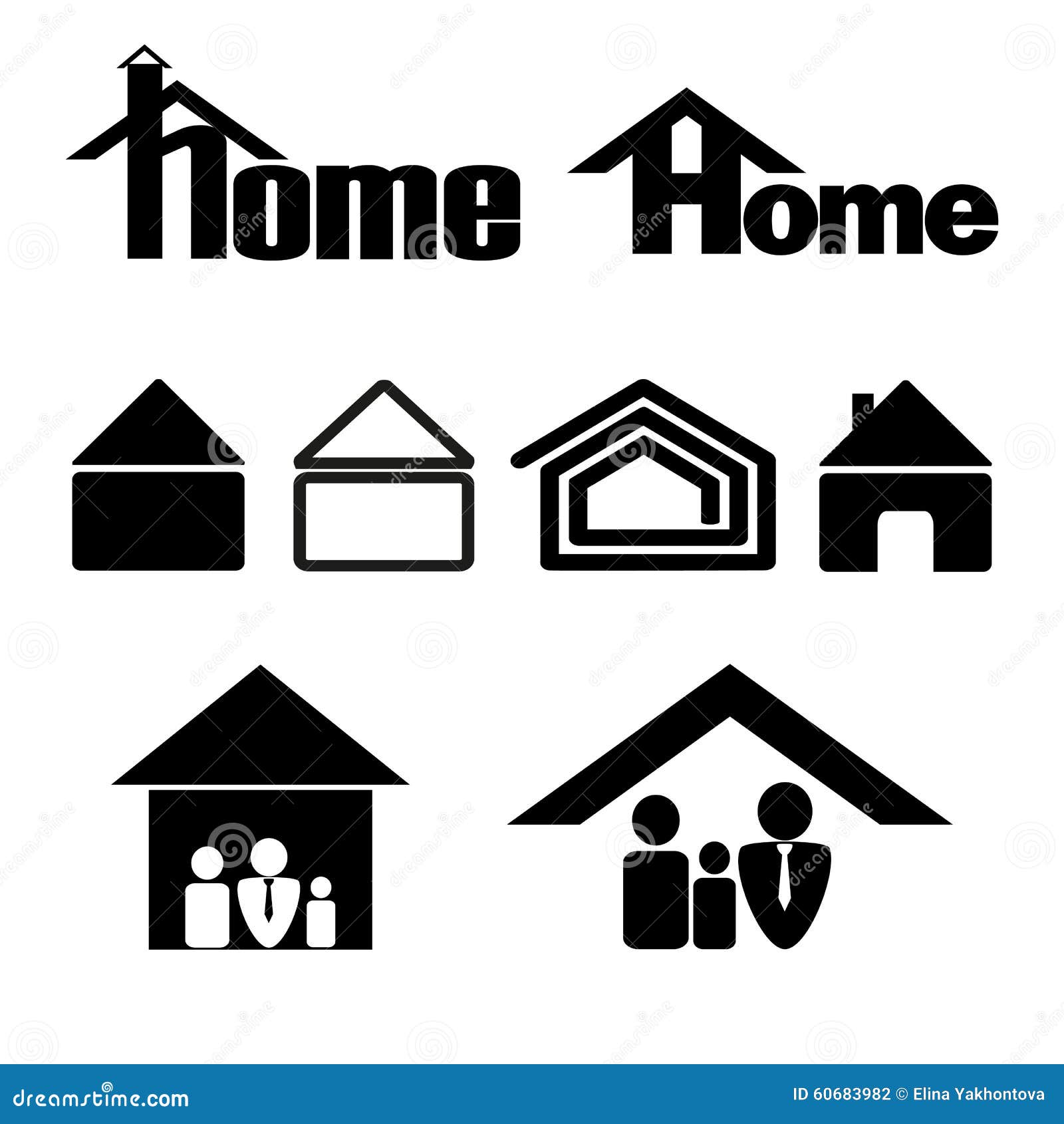 Vector House Symbol Icons Set in Black on a White Background Stock ...