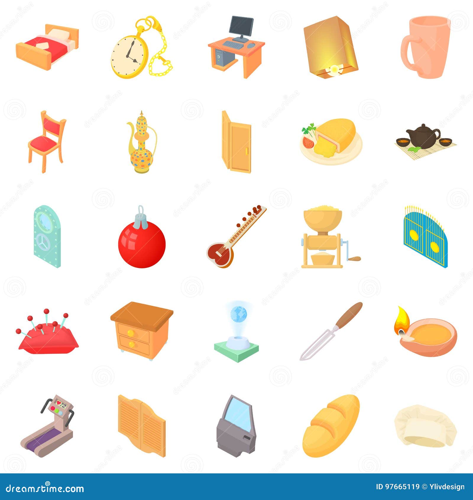 At Home Icons Set, Cartoon Style Stock Vector - Illustration of lamp ...