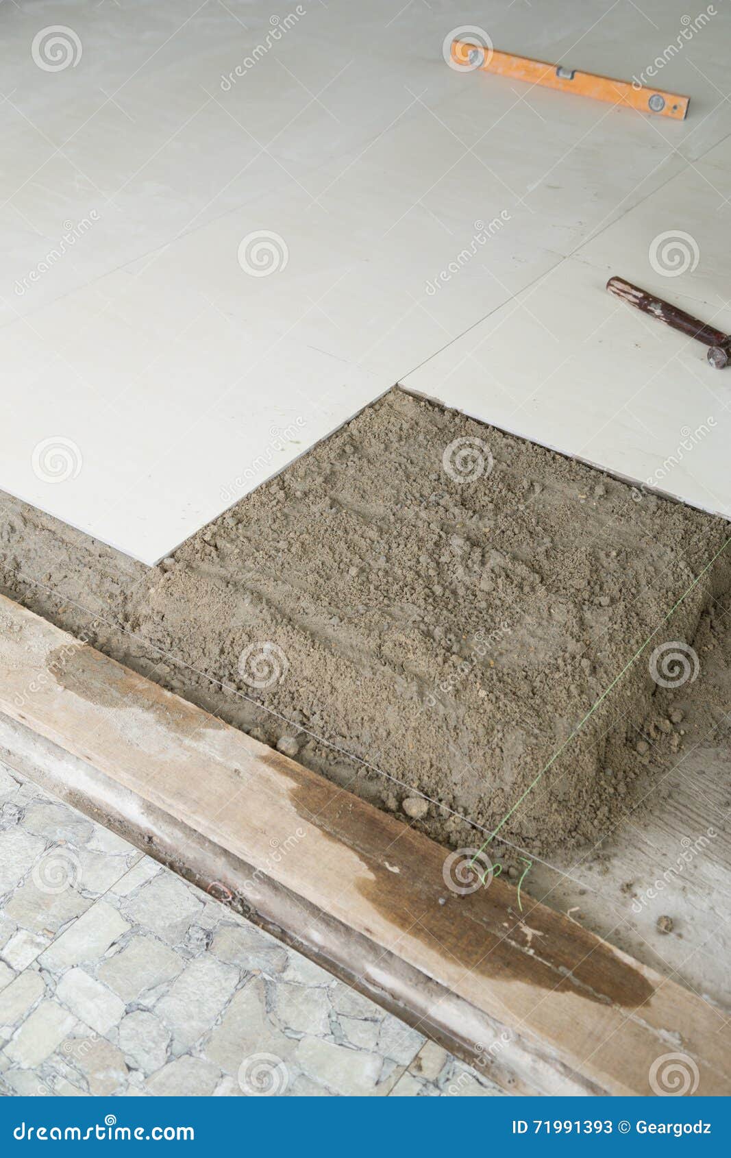 Home Improvement, with Cement Mortar for Tiles Work Stock Image - Image ...