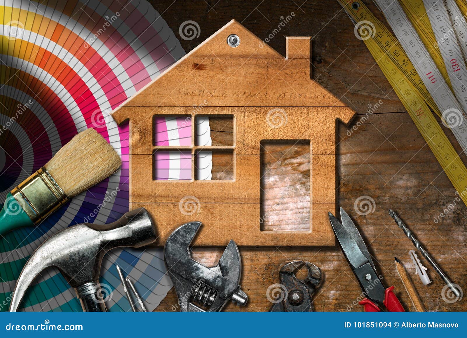 Home Improvement Concept - Work Tools and House Stock Photo - Image of ...