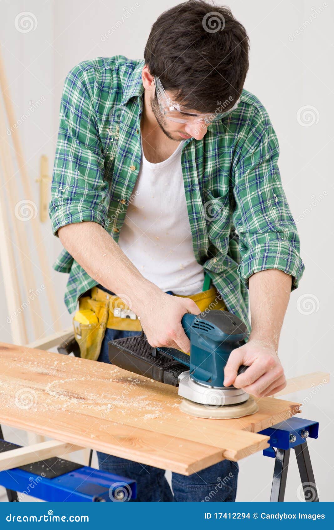 Home Improvement - Handyman Sanding Wooden Floor Stock Photo - Image of ...