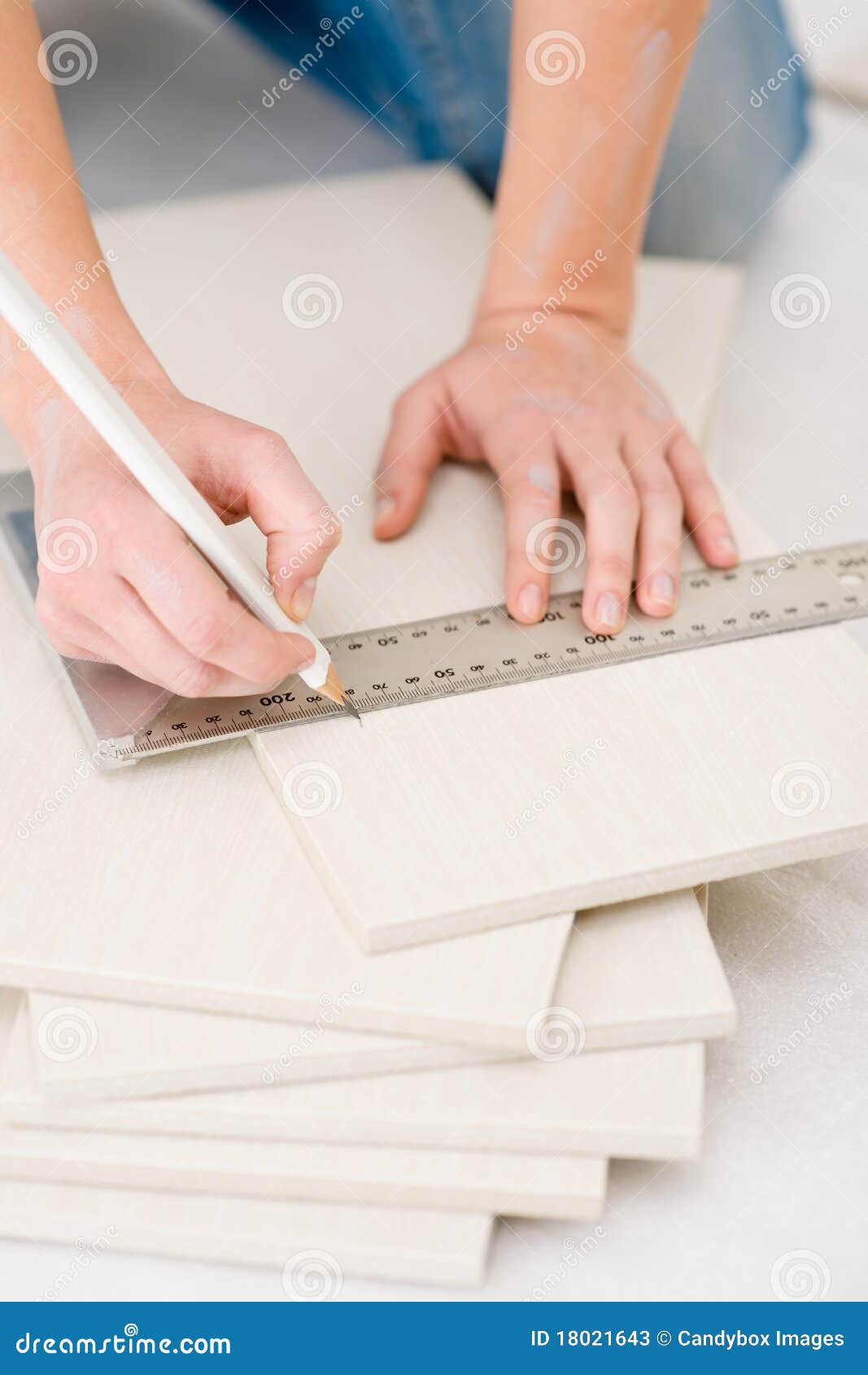 Home Improvement - Handywoman Measuring Tile Stock Image - Image of ...