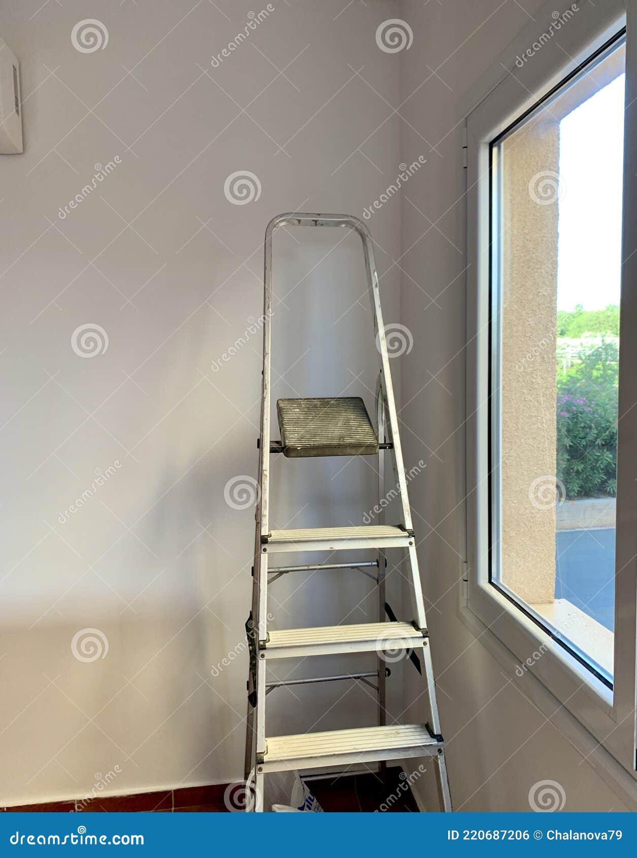 Home Improvement Ladder, Paint Can and Paint Roller Stock Photo - Image ...