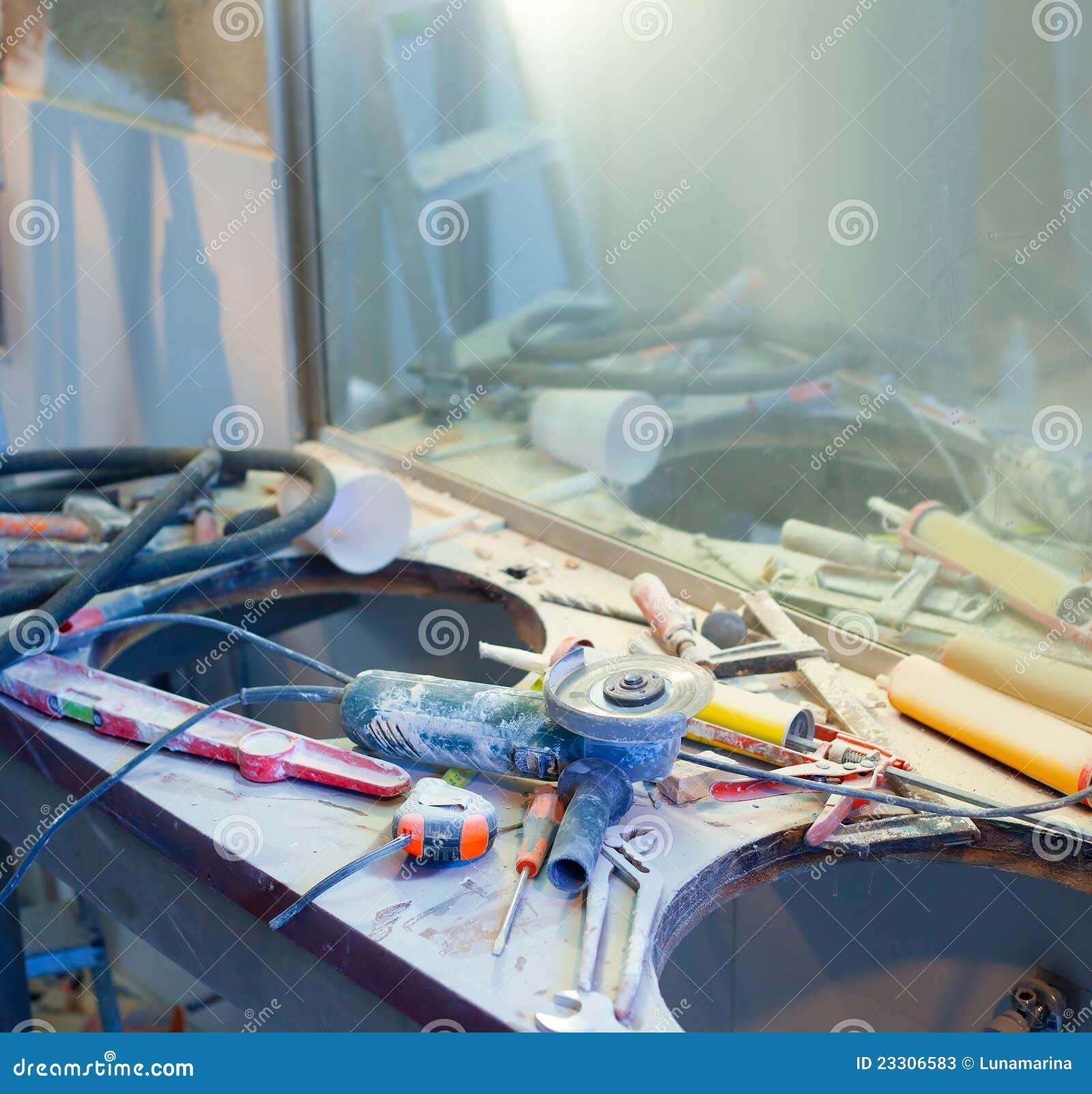 Home Improvement Messy Clutter with Dusted Tools Stock Image - Image of ...