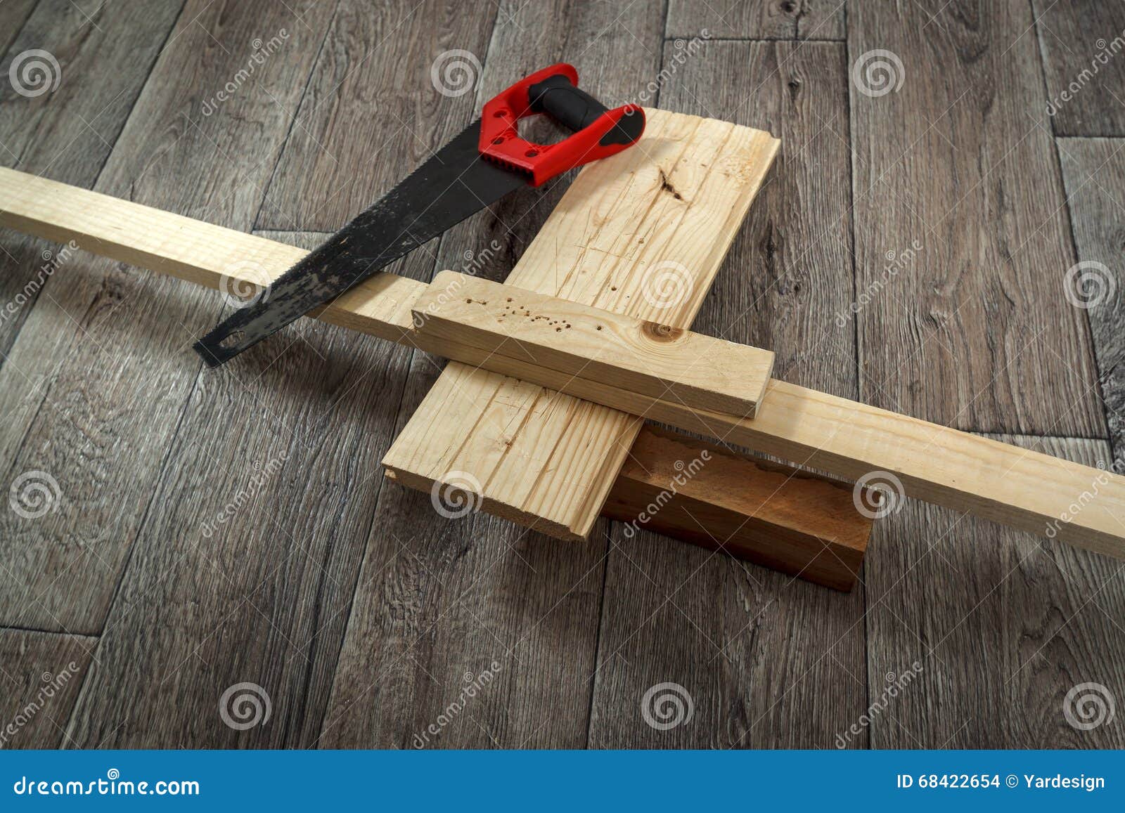 Home Improvement Process, Saw and Timber on Wooden Floor Stock Photo ...