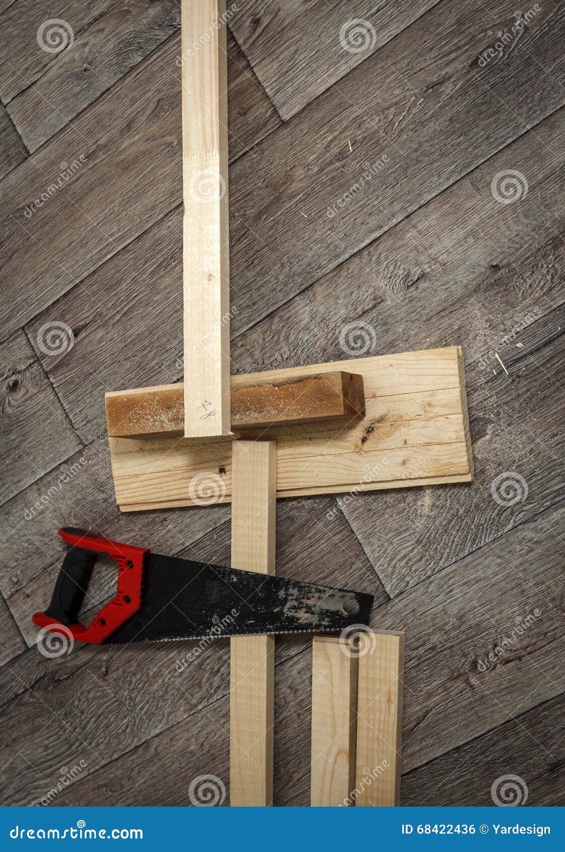 Home Improvement Process, Saw and Timber on Wooden Floor Stock Photo ...