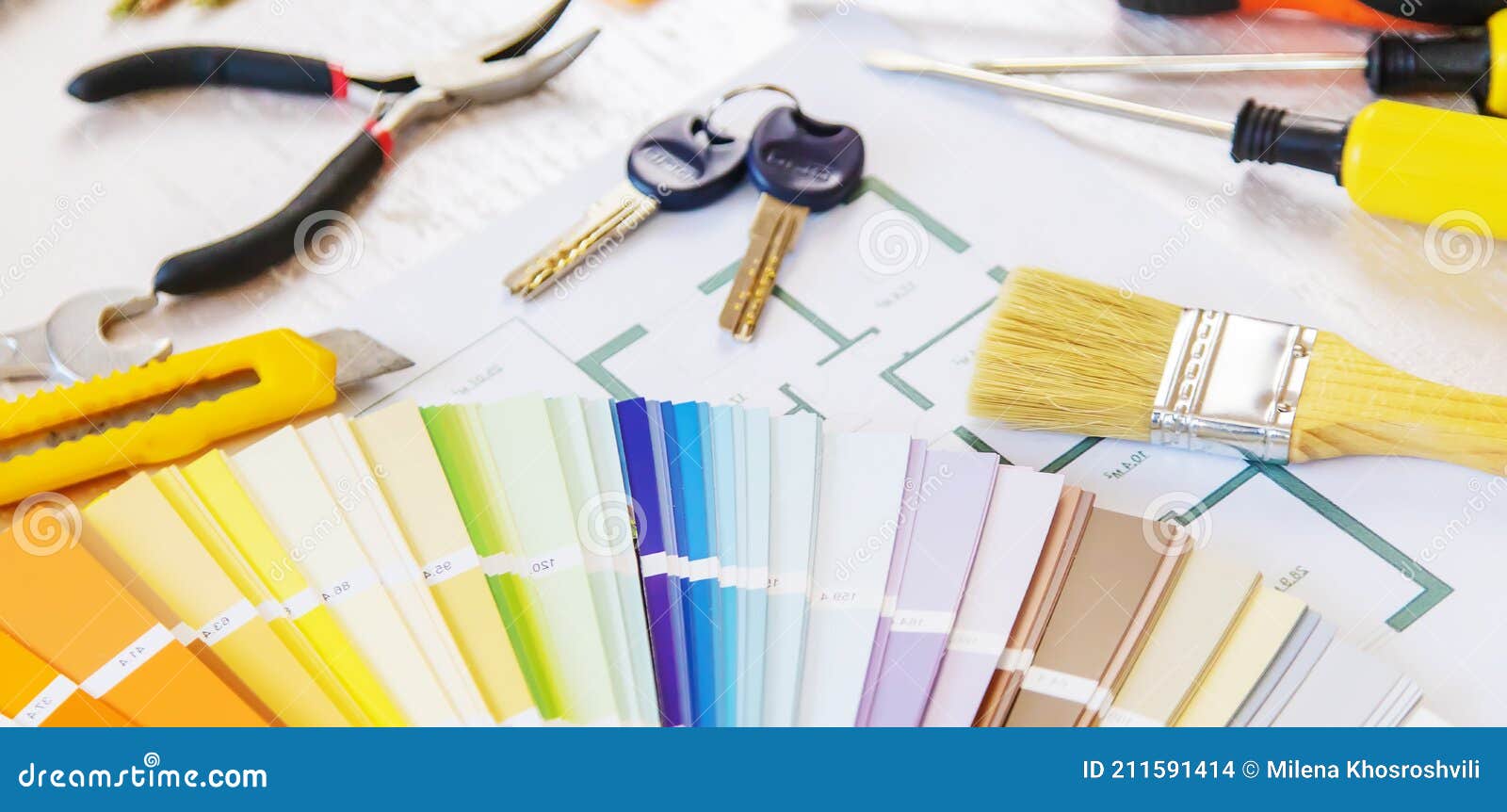 Home Improvement and Renovation Concept - Construction Tools and Items ...