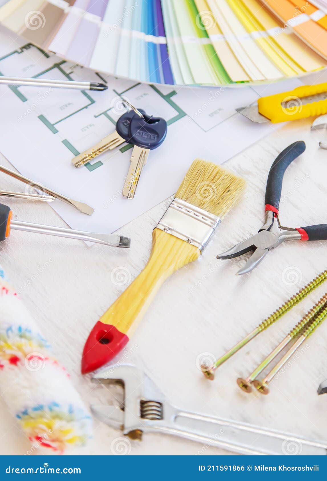 Home Improvement and Renovation Concept - Construction Tools and Items ...