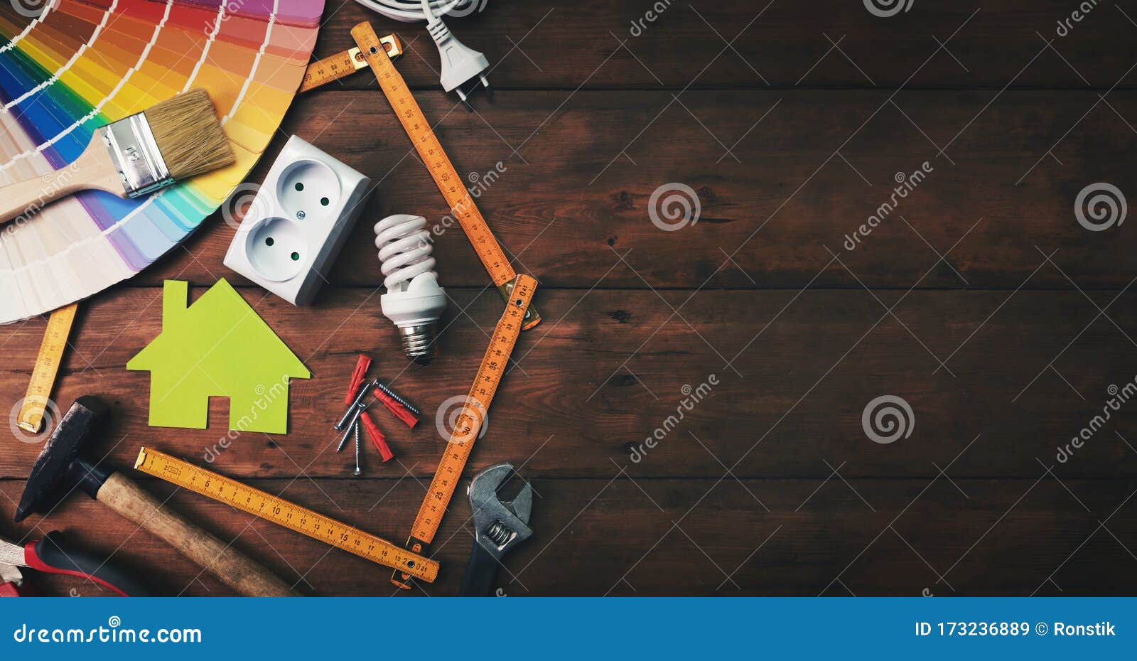 Home Improvement and Repair Concept - Construction Tools and Objects on ...