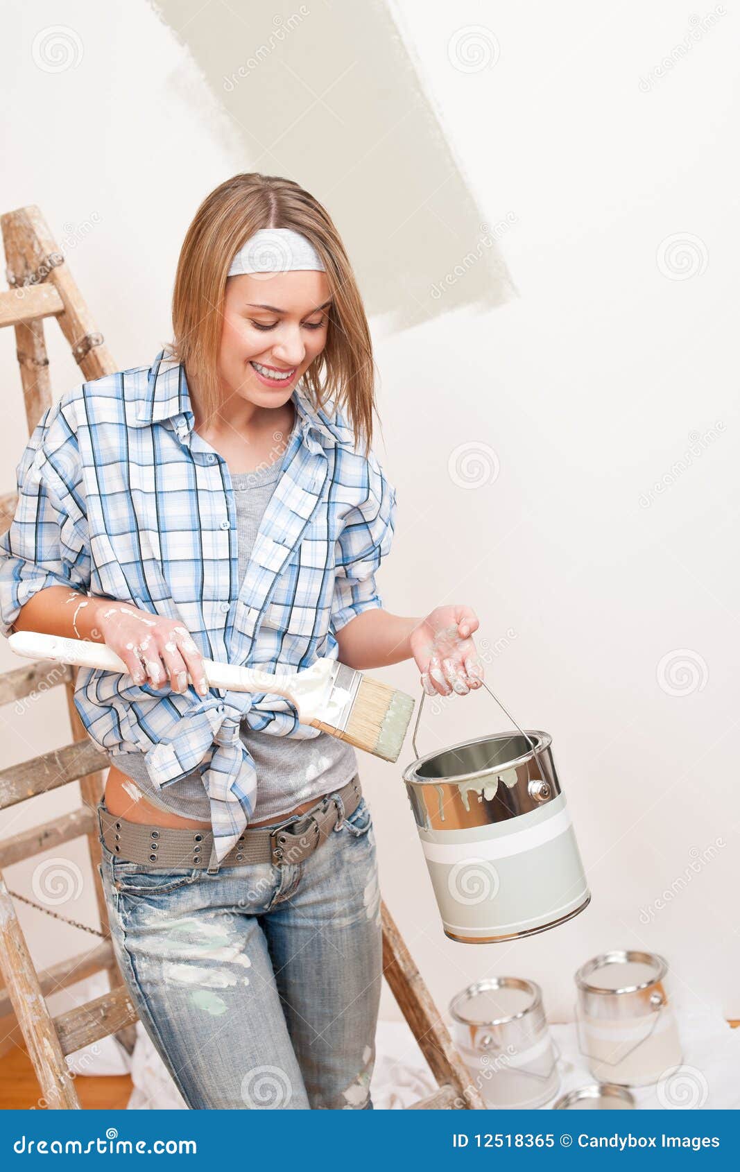 Home Improvement: Smiling Woman with Paint Stock Image - Image of ...