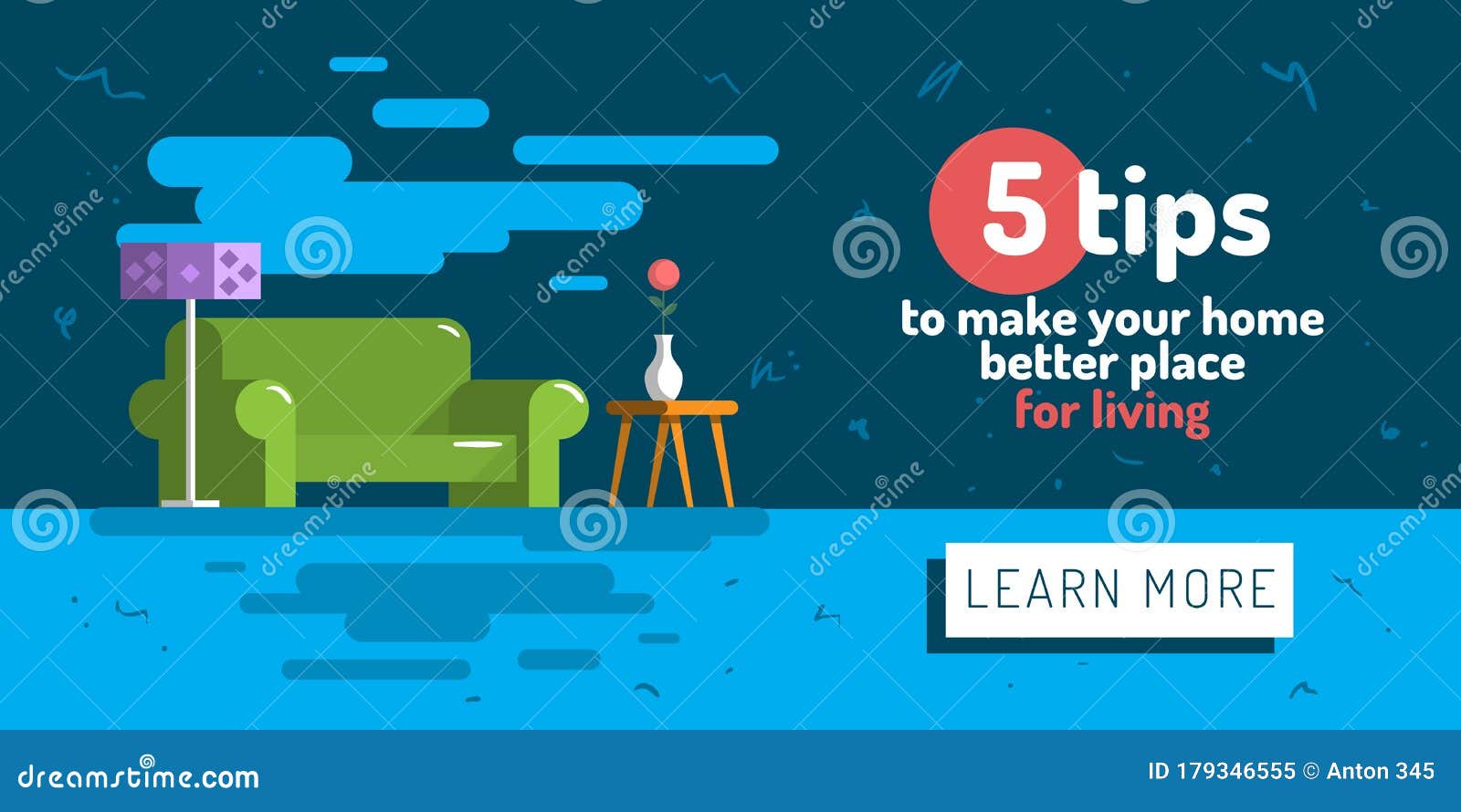 Home Indoor Interior Flat Illustration Vector Web Banner Design. Stock ...