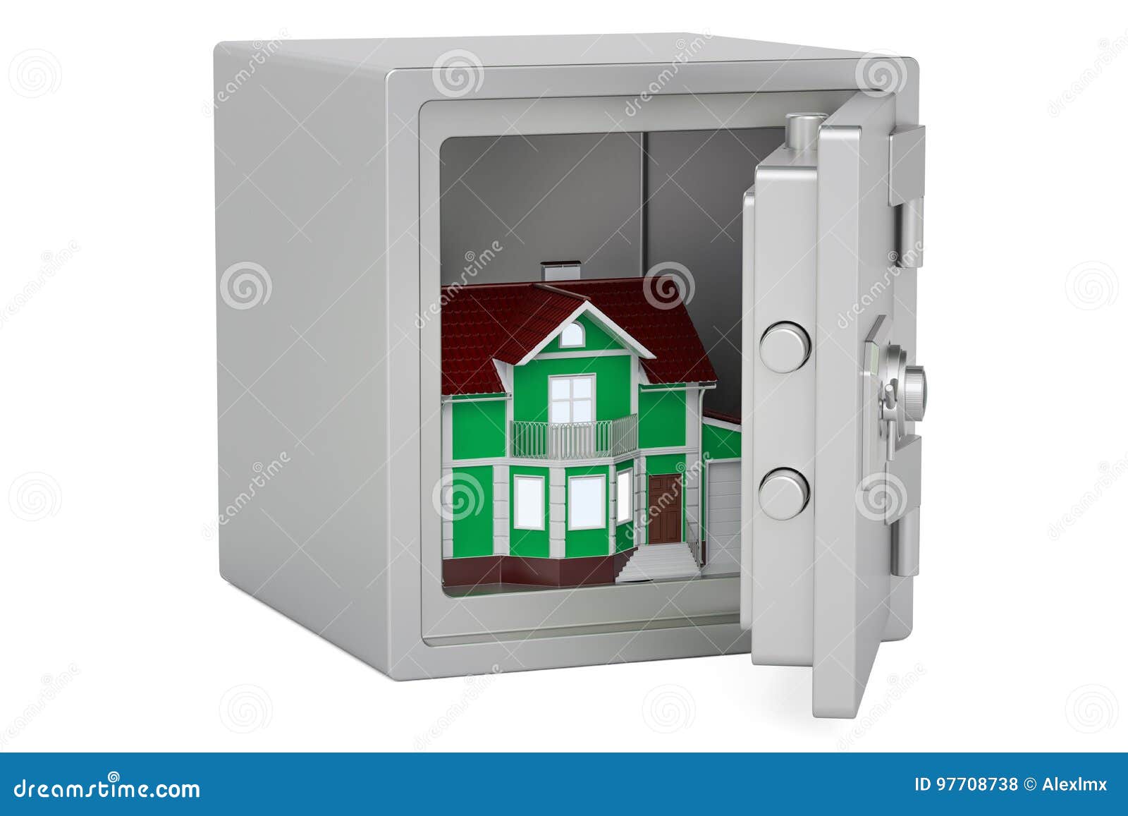 Home Inside Safe Box. House Security and Protection Concept, 3D Stock ...