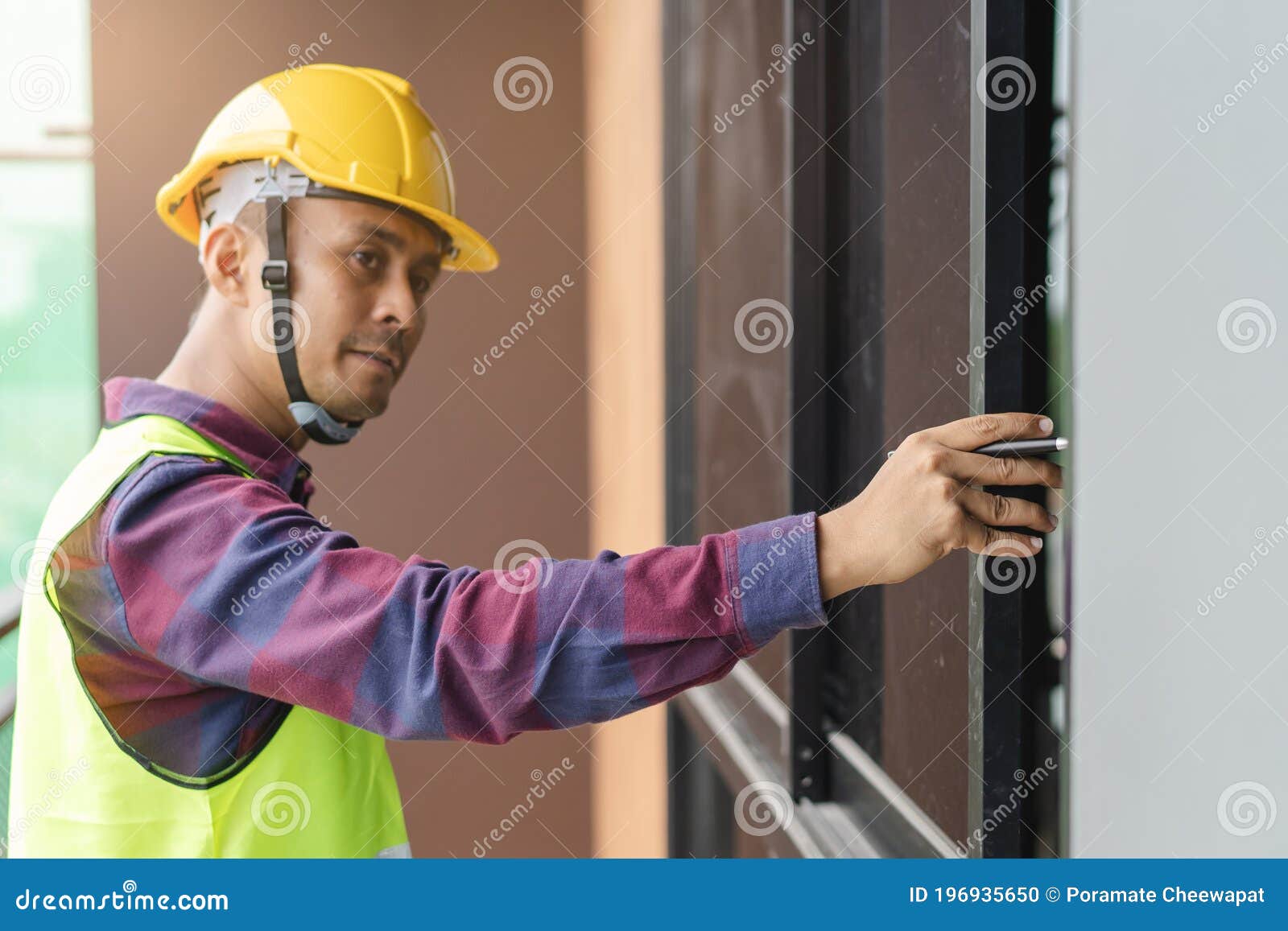 Home Inspection Consultancy. Inspector Checking Window Installation and ...