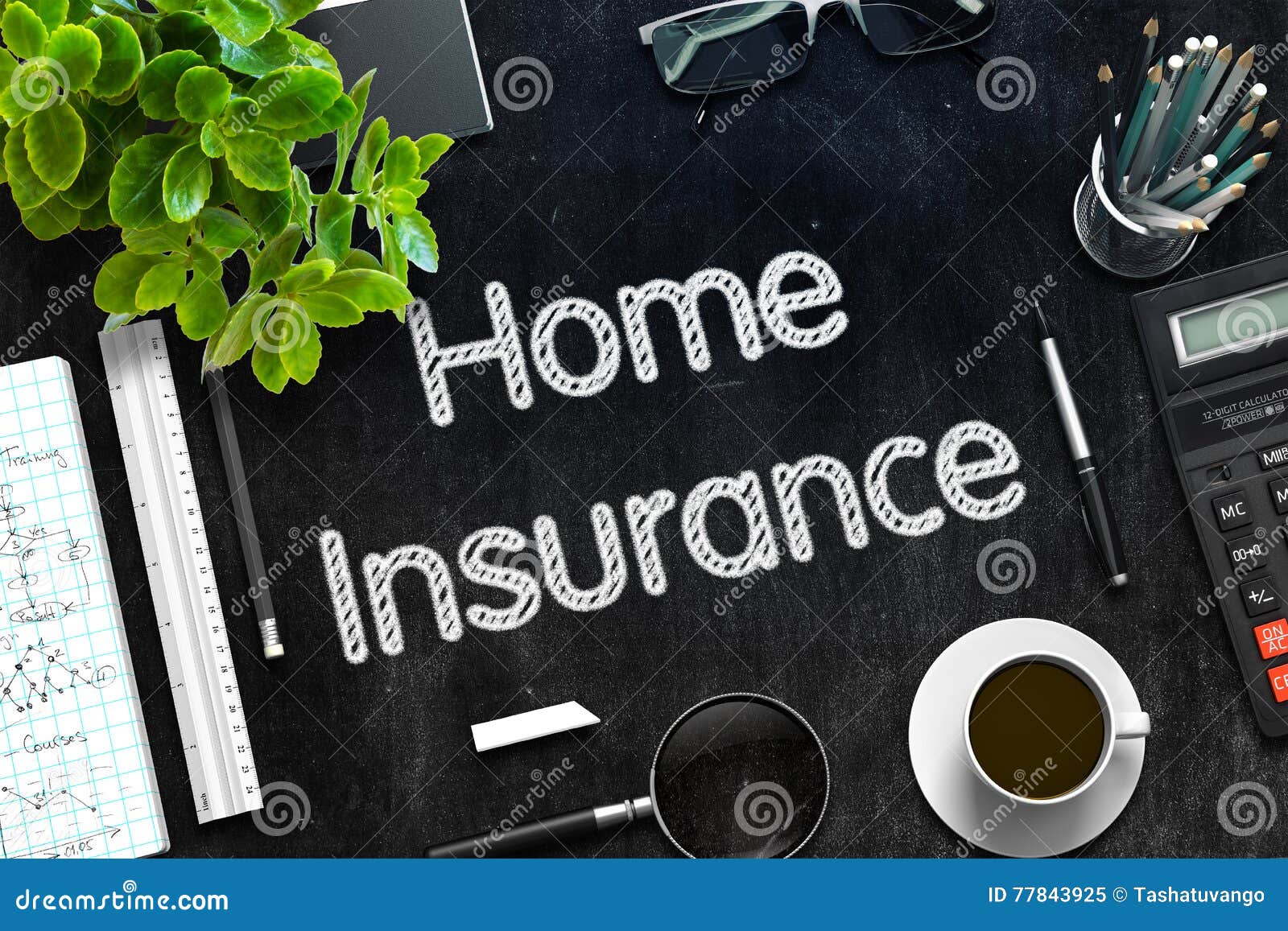 Home Insurance on Black Chalkboard. 3D Rendering. Stock Image - Image ...