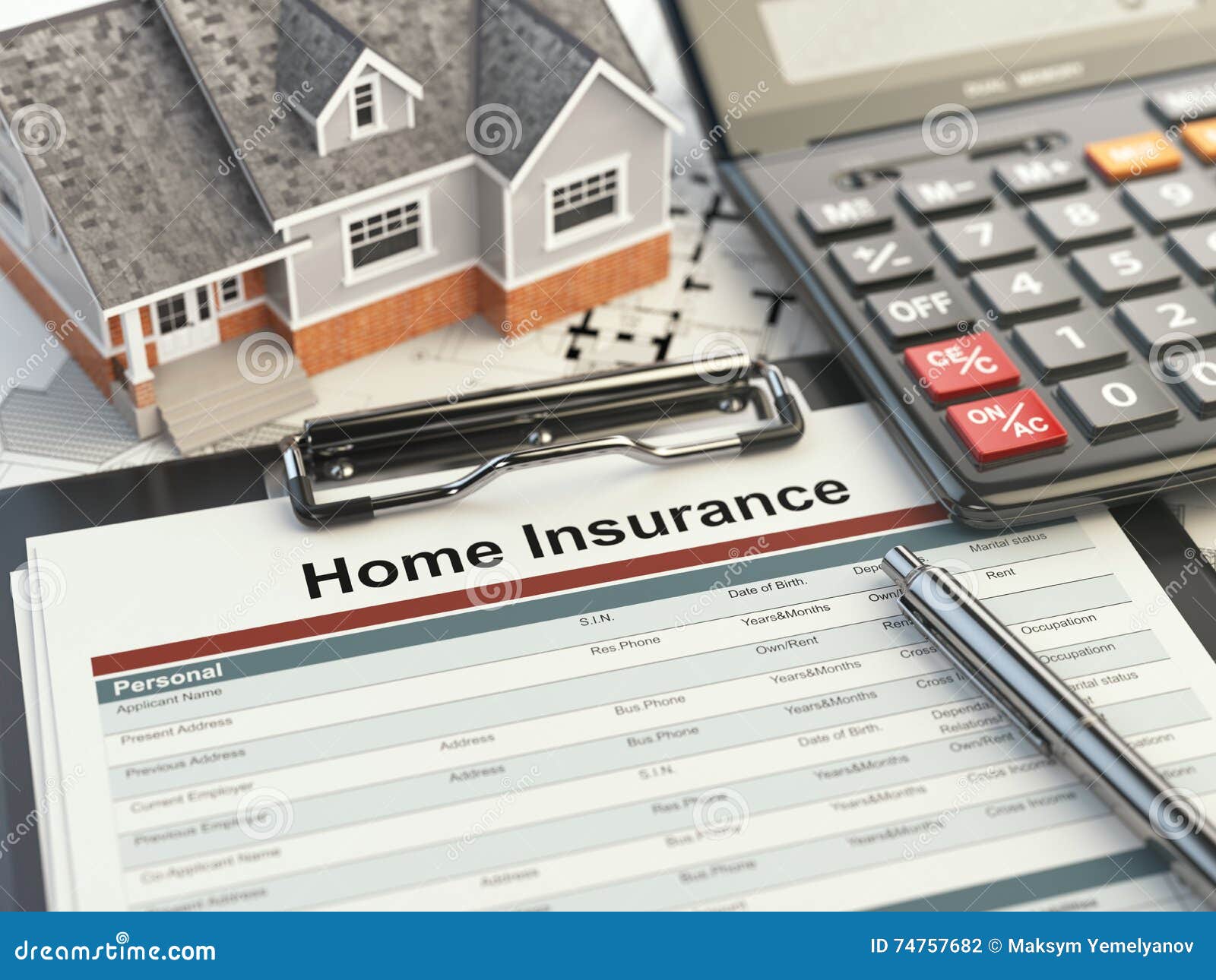 Home Insurance Form, House, Calculator and Binders, Stock Illustration ...