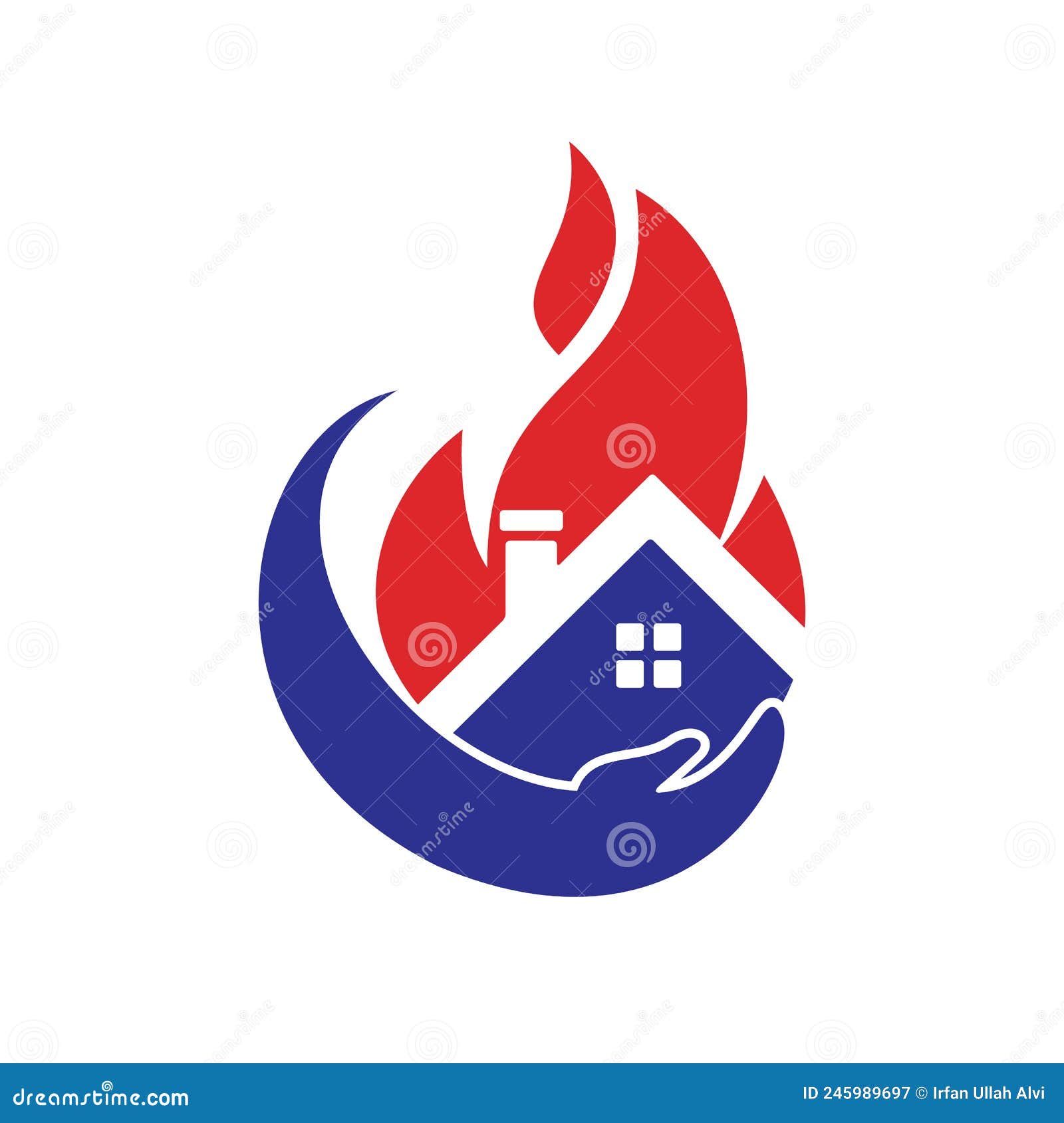 Home Insurance Vector Logo Concept. Hand with Fire and Home Icon Logo ...