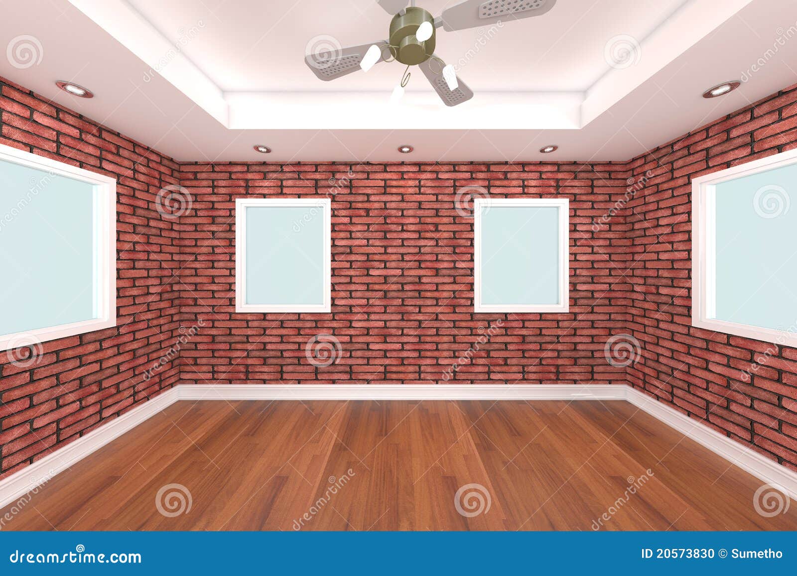 Home Interior 3D Rendering with Brick Wall Stock Illustration ...