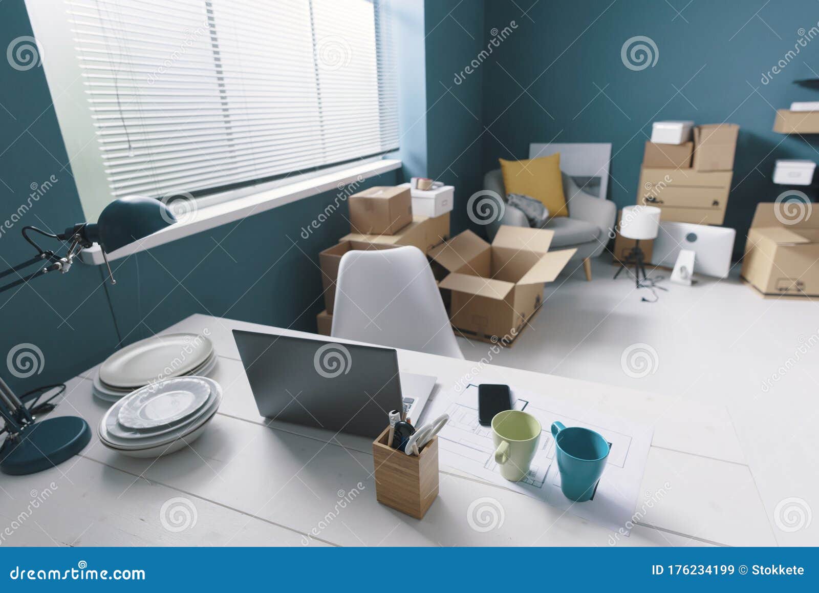 Home Interior with Cardboard Boxes Stock Image - Image of buying ...