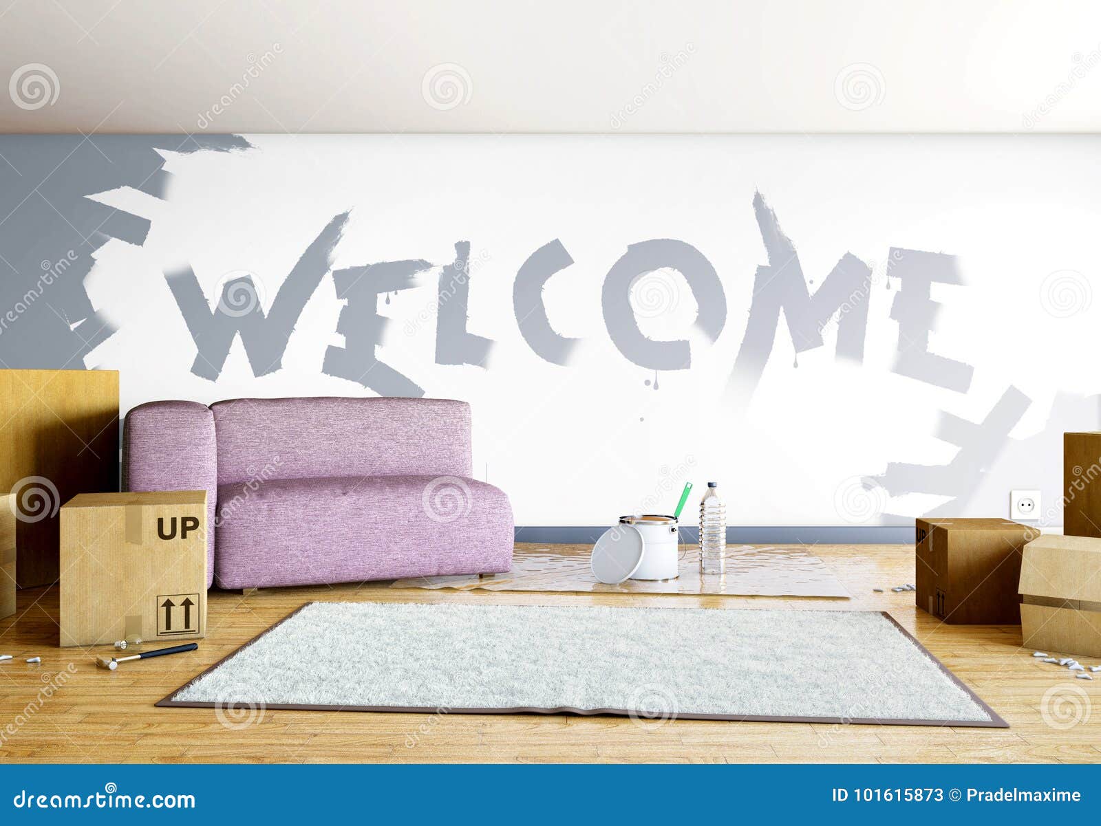 Home interior welcome stock illustration. Illustration of rendering ...