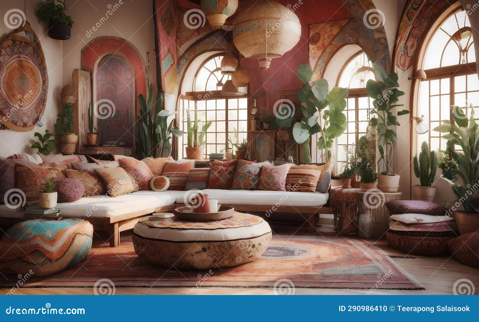 A Home Interior Design with Bohemian Style Stock Illustration ...