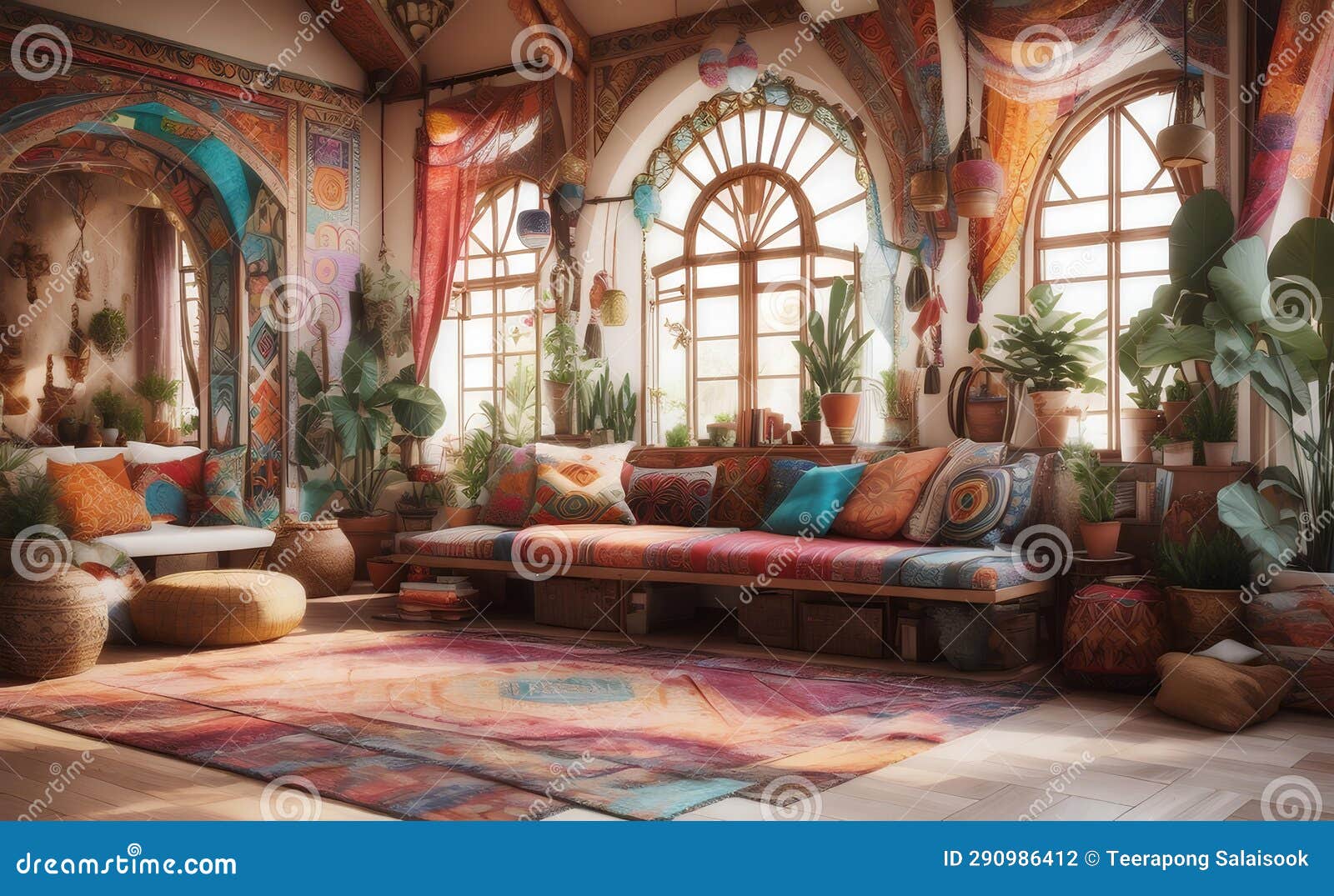 A Home Interior Design with Bohemian Style Stock Illustration ...