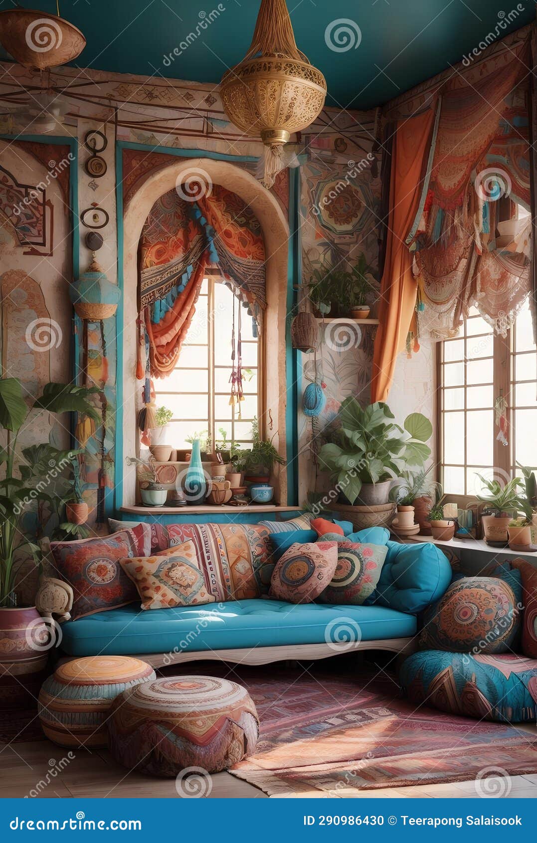 A Home Interior Design with Bohemian Style Stock Illustration ...