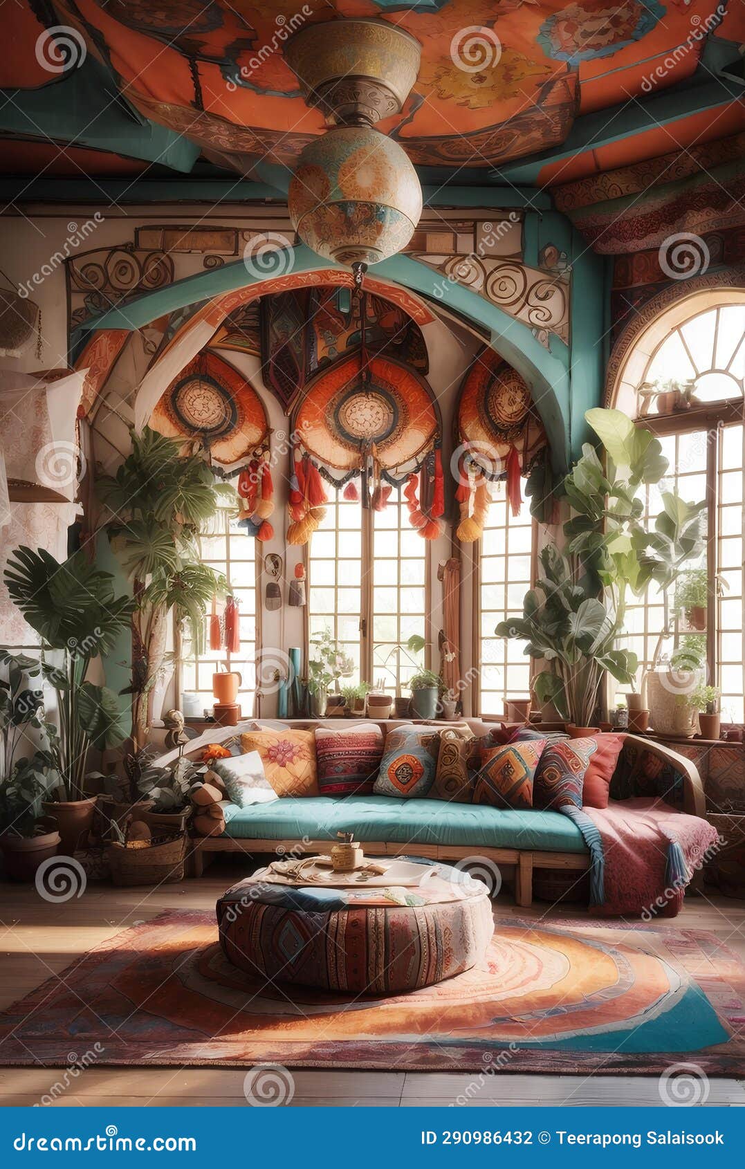 A Home Interior Design with Bohemian Style Stock Illustration ...