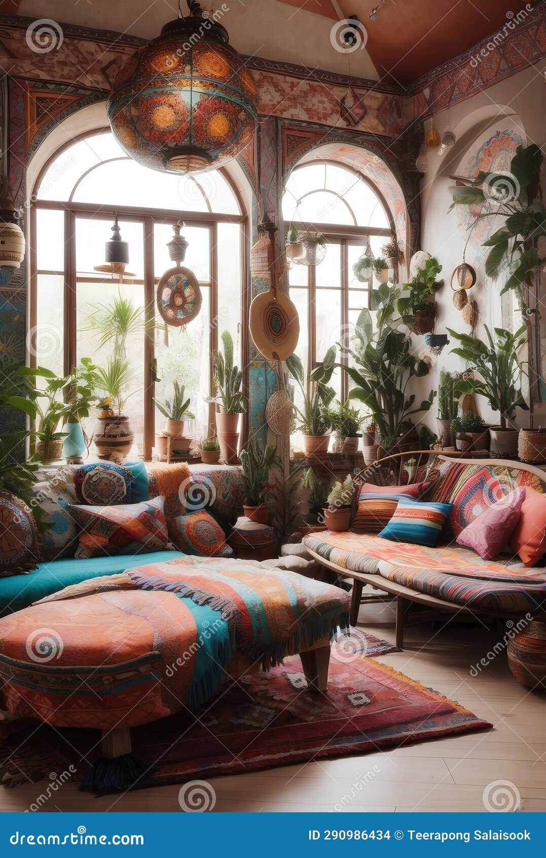 A Home Interior Design with Bohemian Style Stock Illustration ...