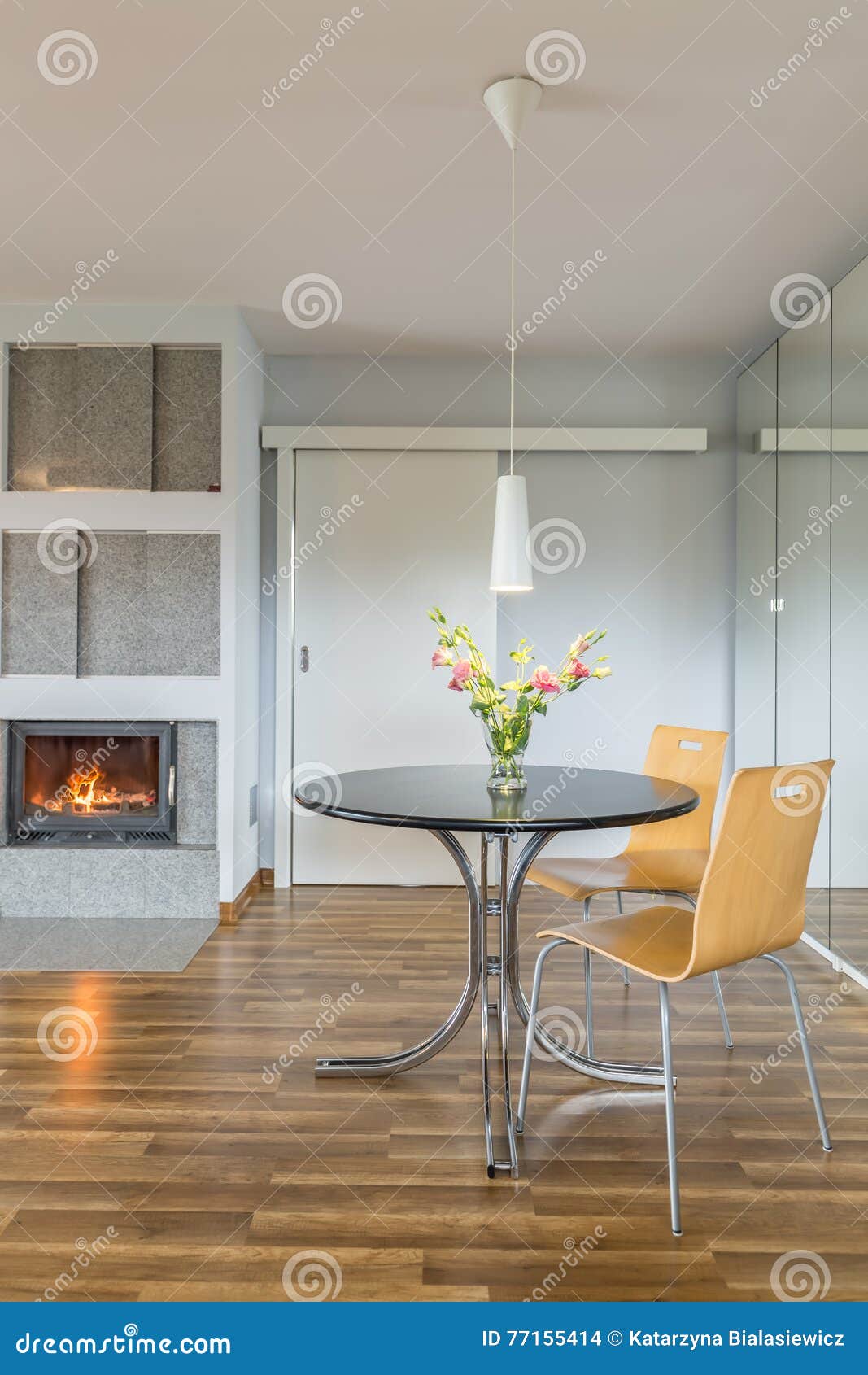 Home Interior with Fireplace and Tea Table Stock Photo - Image of ...