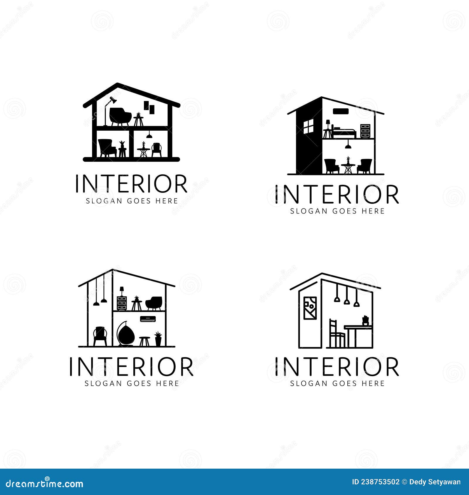 Home Interior Logo Collection Stock Vector - Illustration of couch ...