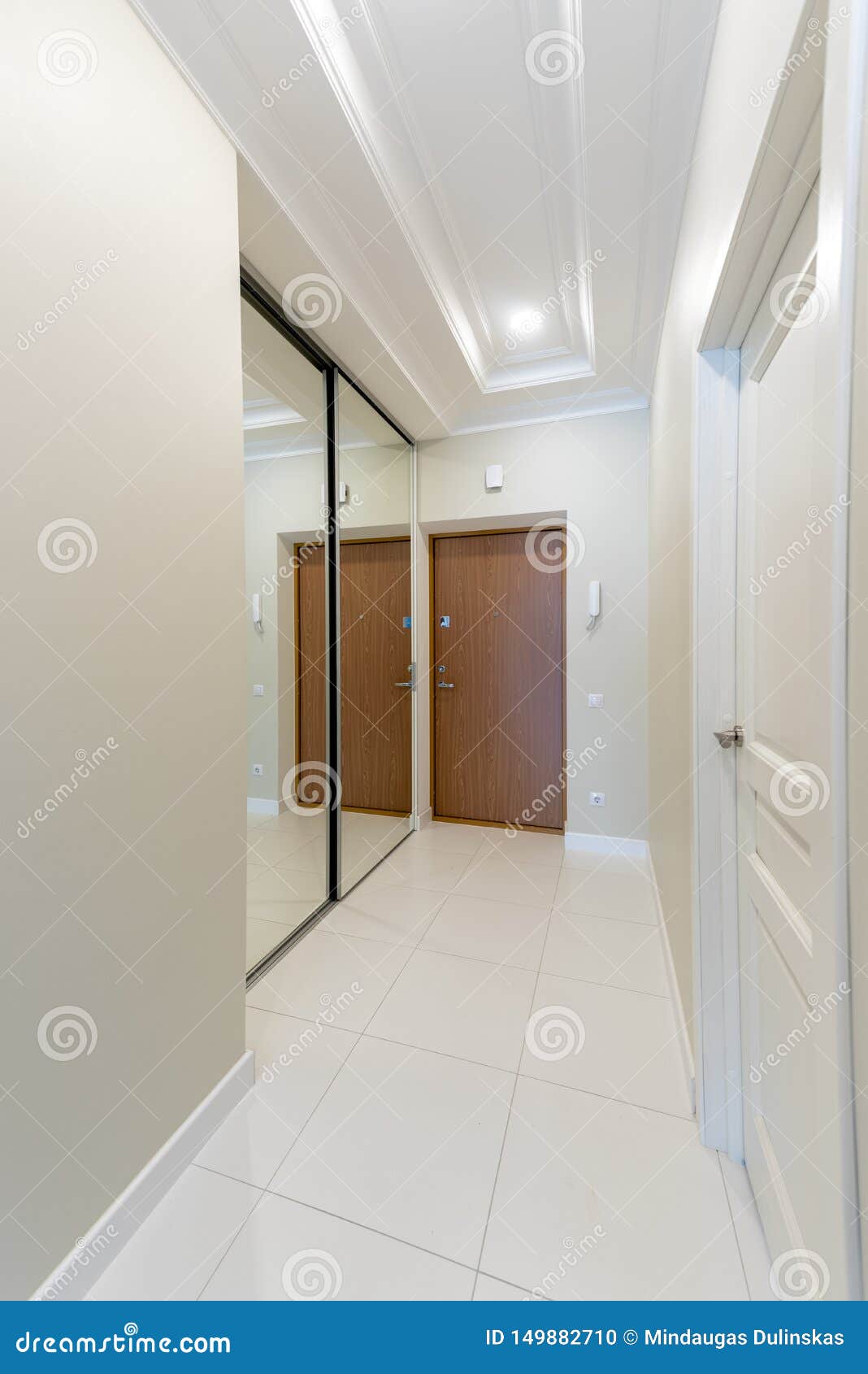 Home Interior with Mirror and Wooden Doors Stock Photo - Image of house ...