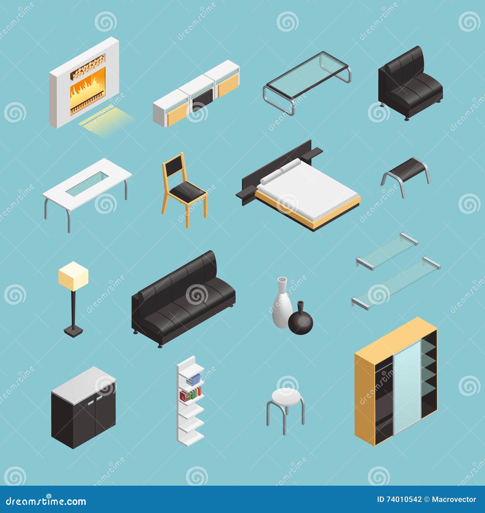 Home Interior Objects Isometric Icons Set Stock Vector - Illustration ...