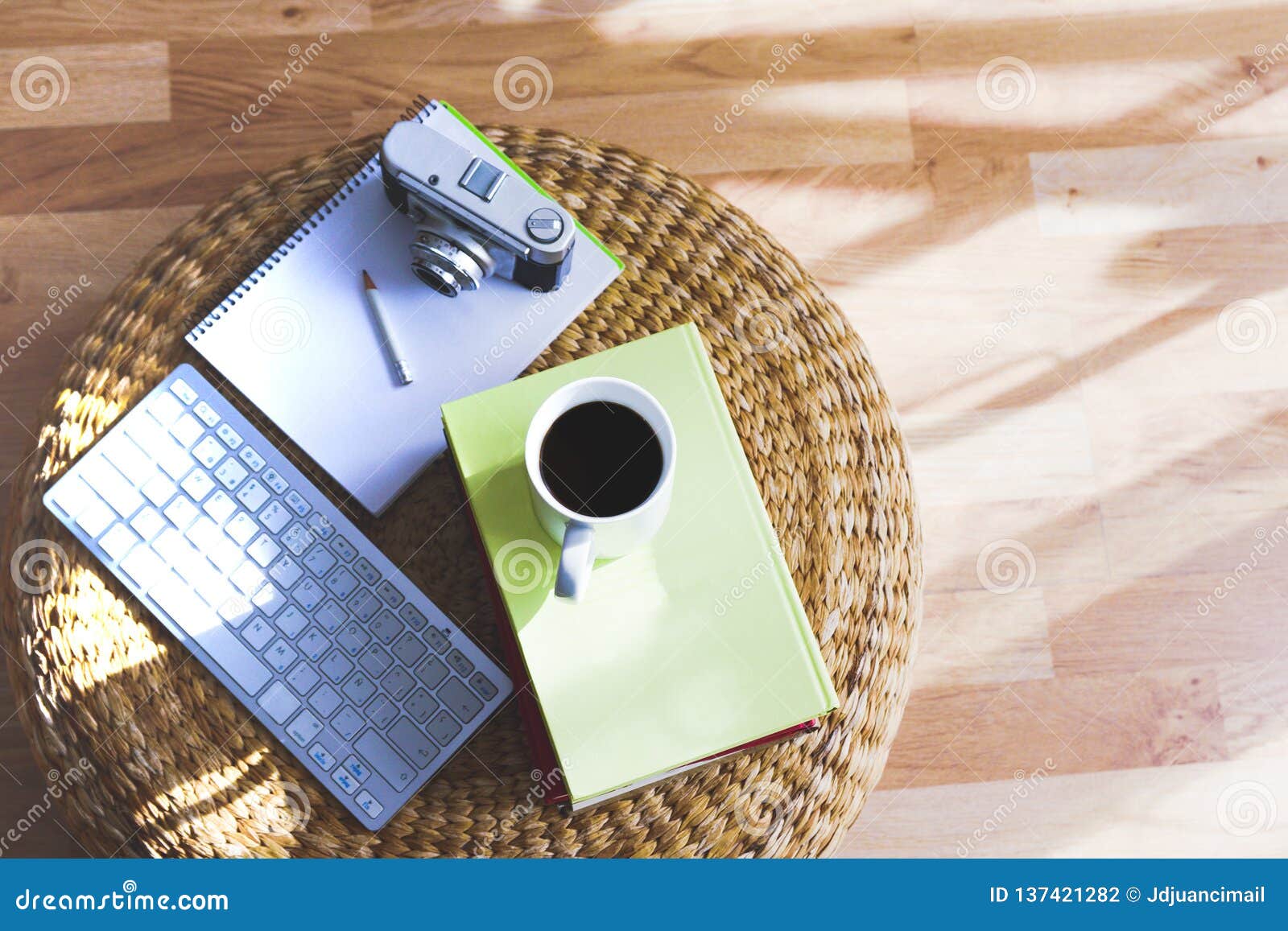 Home Interior Office. Keyboard with Some Paperwork, Mug with Coffee and ...