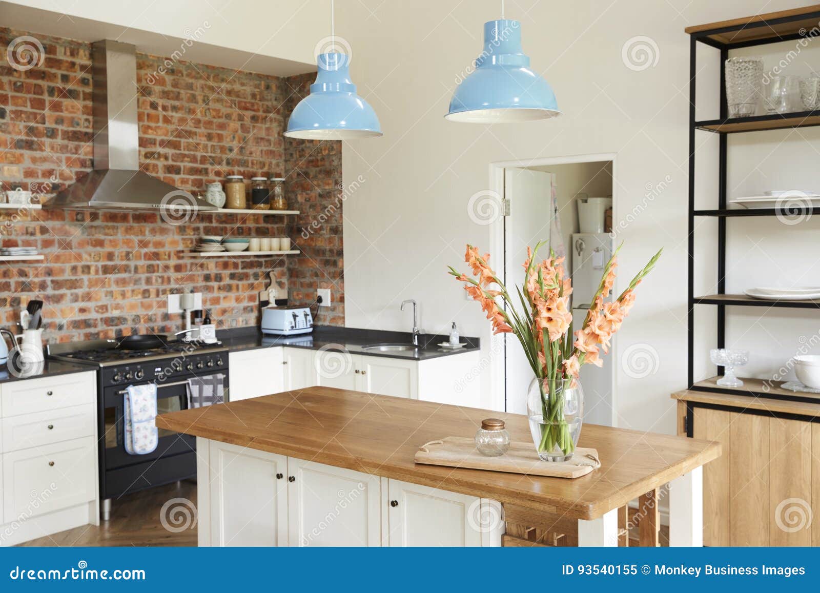 Home Interior with Open Plan Kitchen, Lounge and Dining Area Stock ...