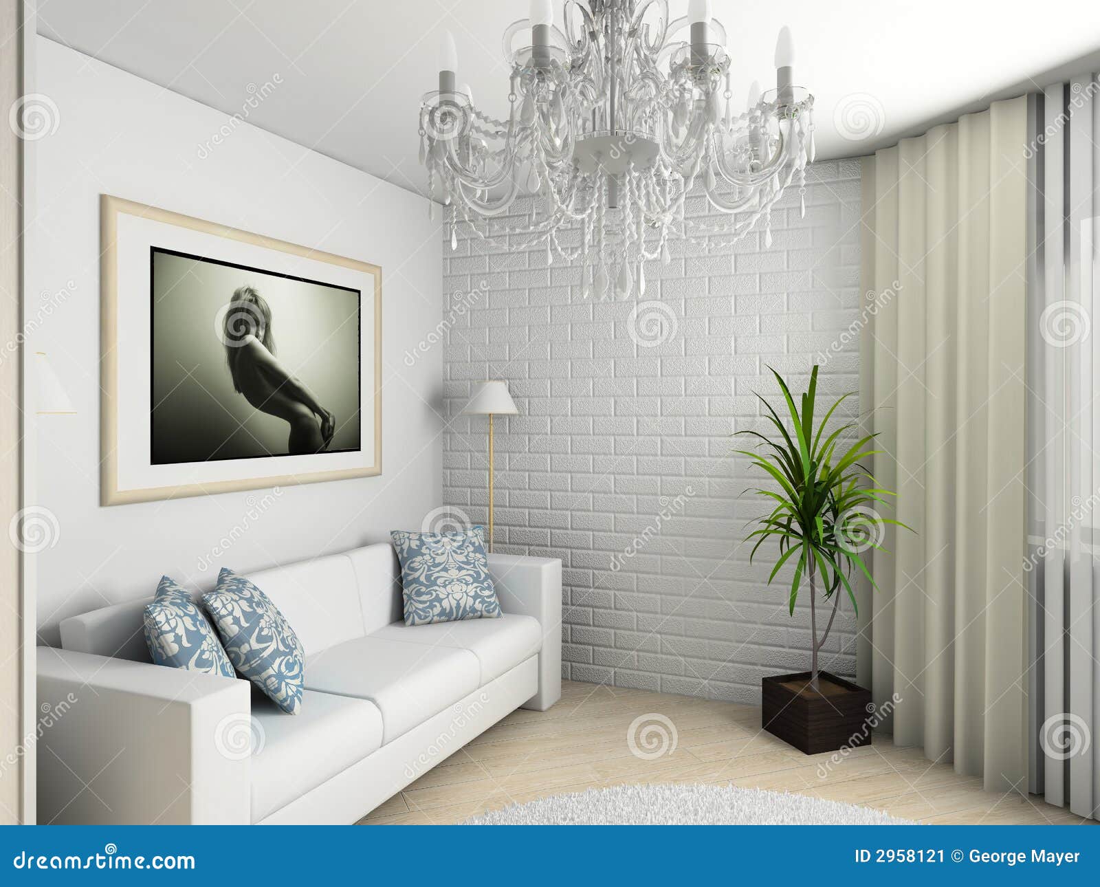 Home Interior with Portrait. Stock Illustration - Illustration of life ...