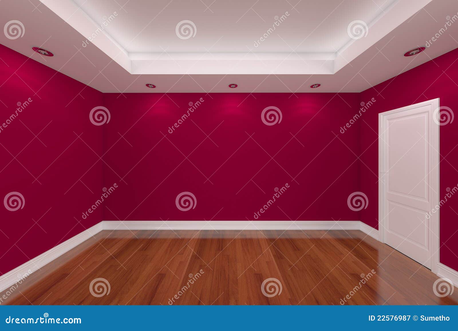Home Interior Rendering with Empty Room Color Wall Stock Illustration ...