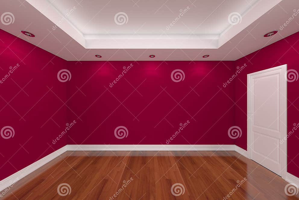 Home Interior Rendering with Empty Room Color Wall Stock Illustration ...