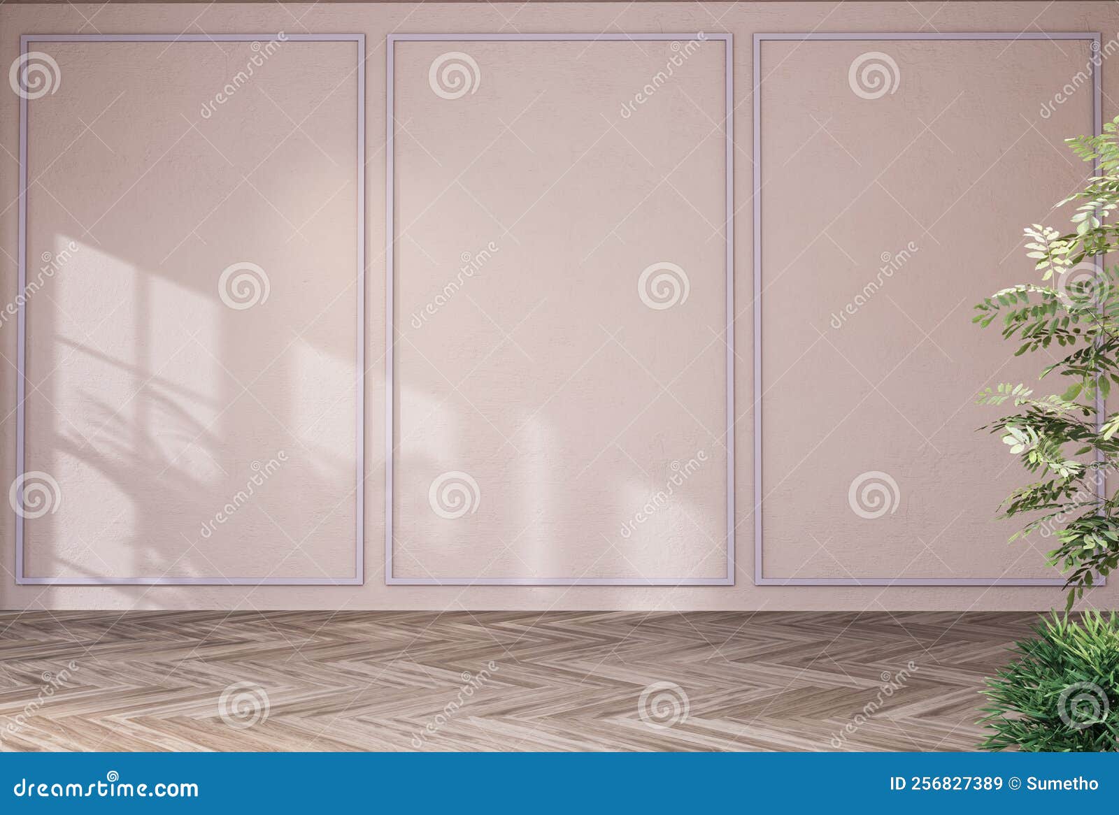 Home Interior Rendering with Empty Room Color Wall and Decorated Stock ...