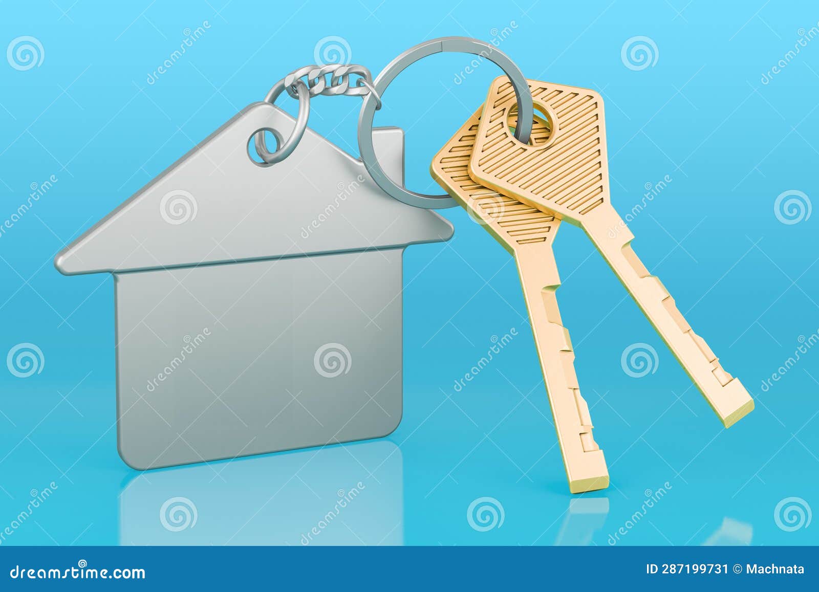Home Key with Keychain on Blue Background, 3D Rendering Stock ...