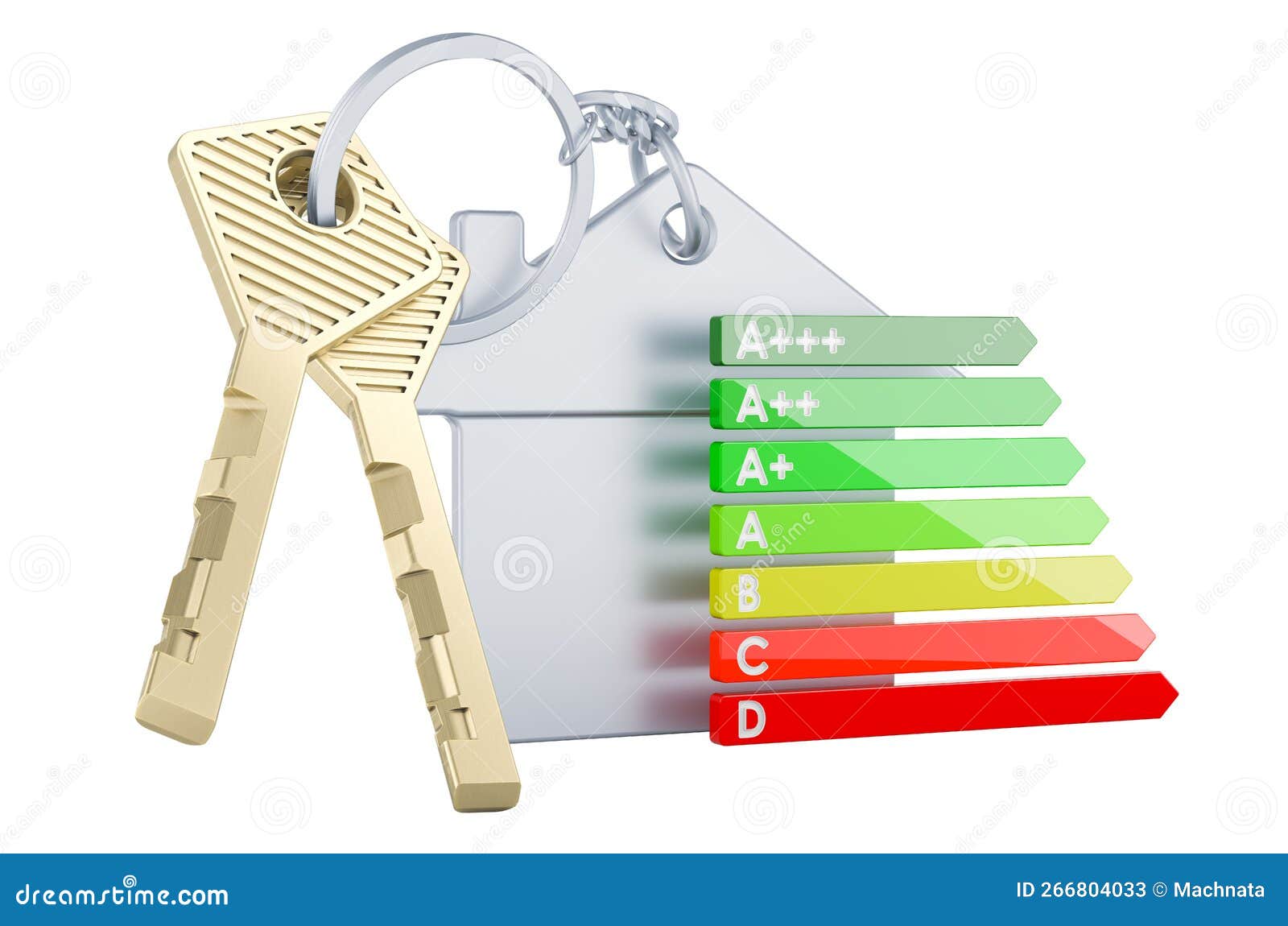 Home Key with Keychain with Energy Efficiency Chart, 3D Rendering Stock ...