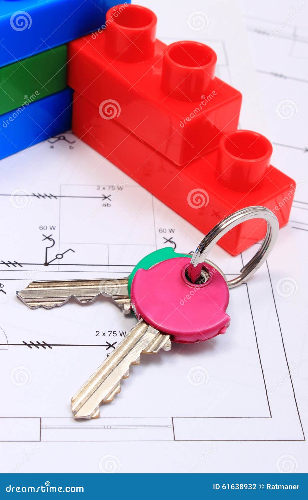 Home Keys and Building Blocks on Drawing of House Stock Photo - Image ...