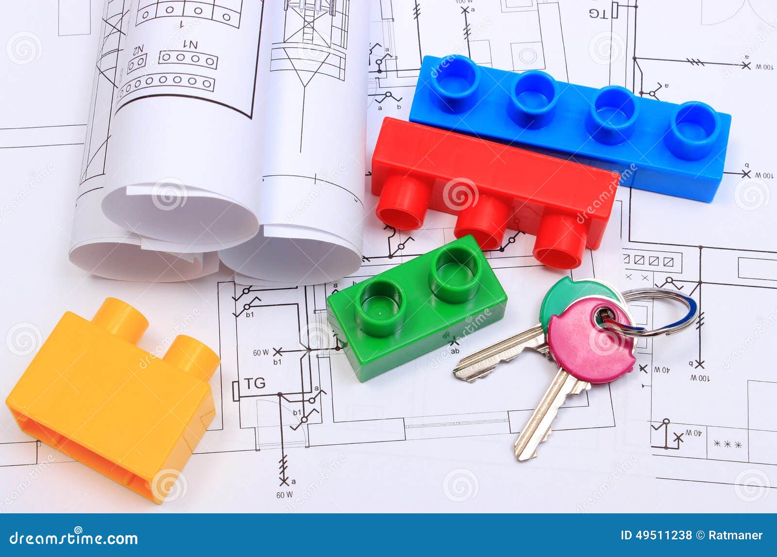 Home Keys, Building Blocks and Electrical Diagrams on Drawing of House ...