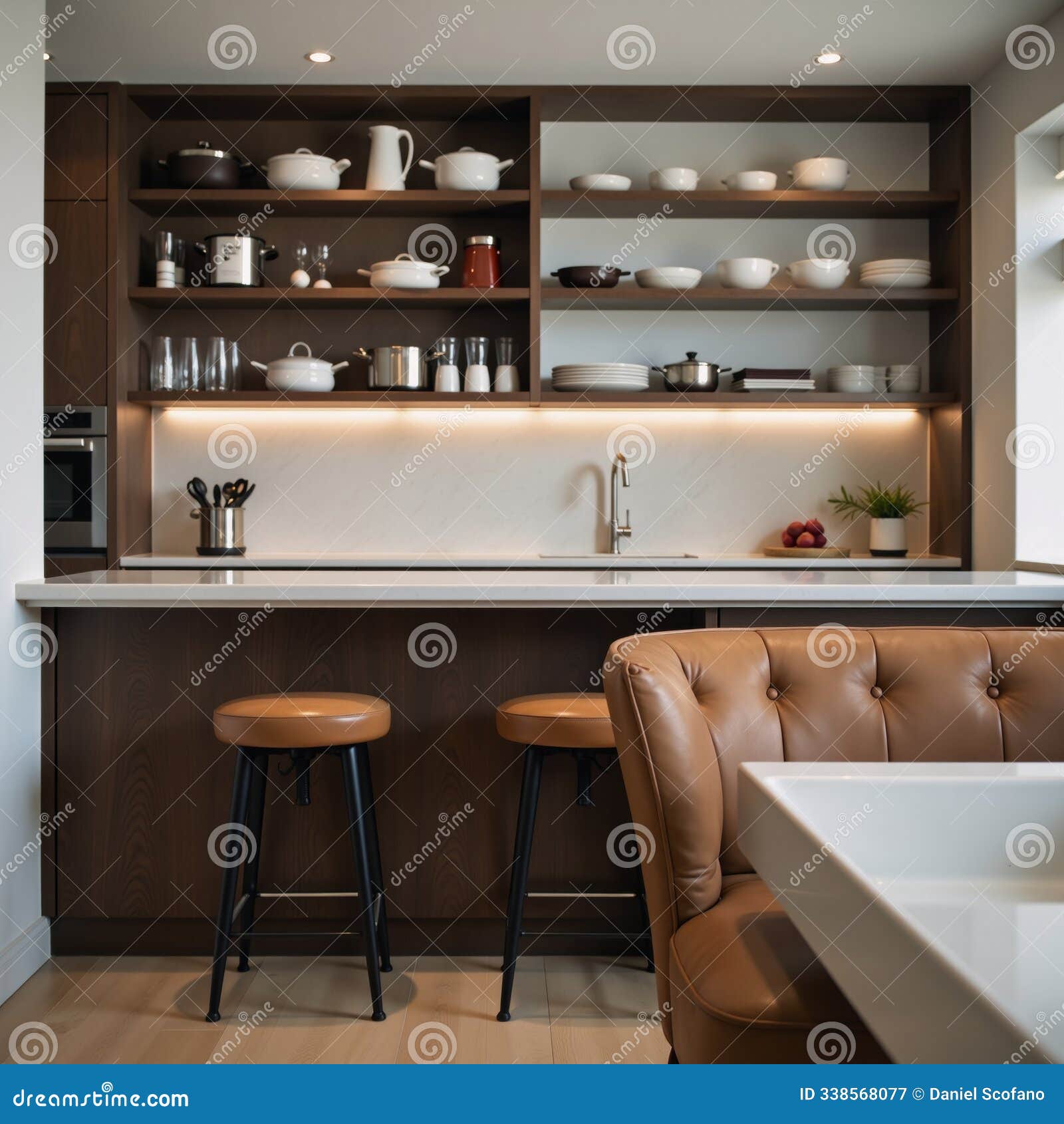 Bar Counter With Chairs In The Kitchen In Contemporary Style Royalty ...