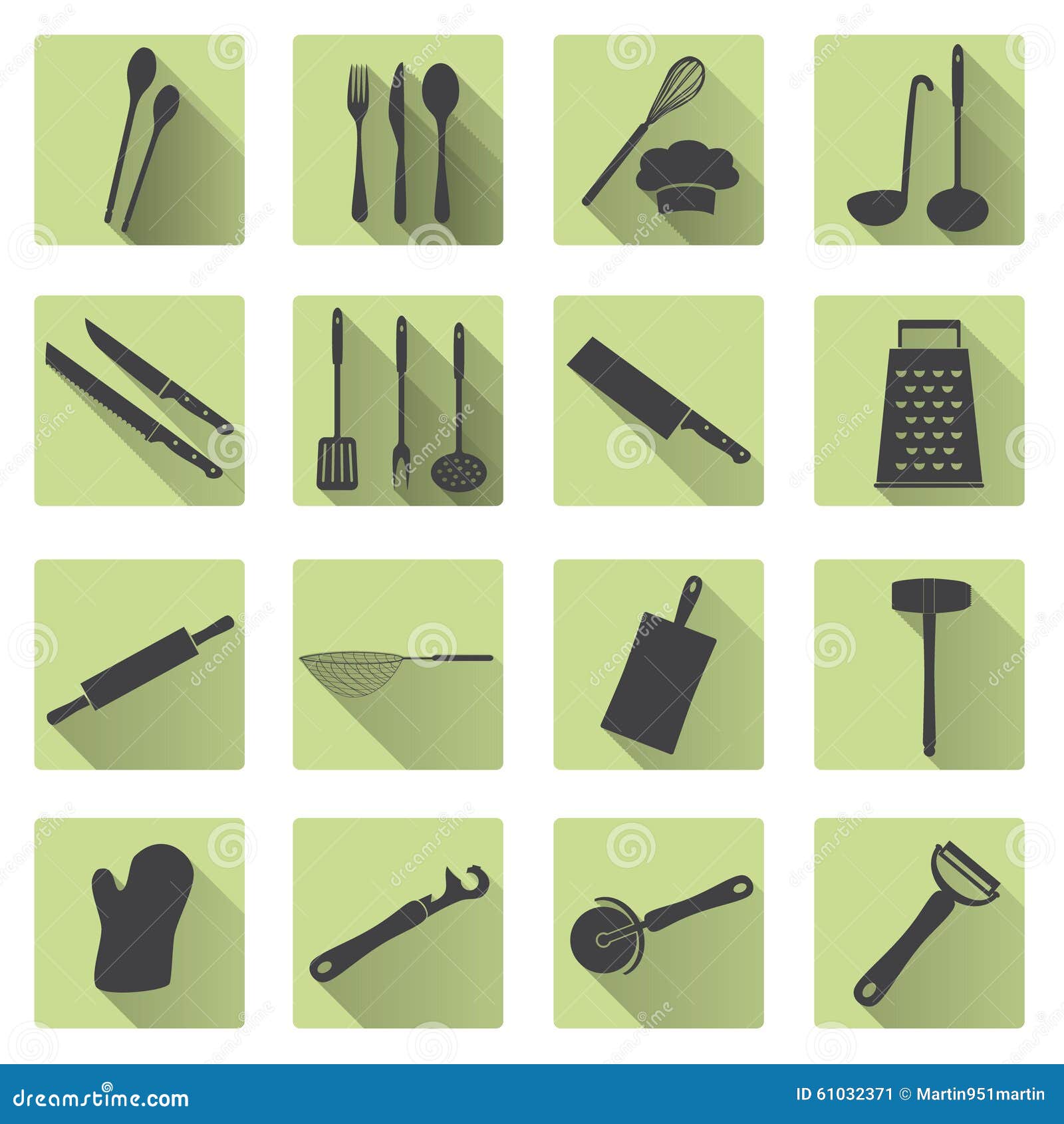 Home Kitchen Cooking Utensils Flat Shadow Icons Eps10 Stock Vector ...
