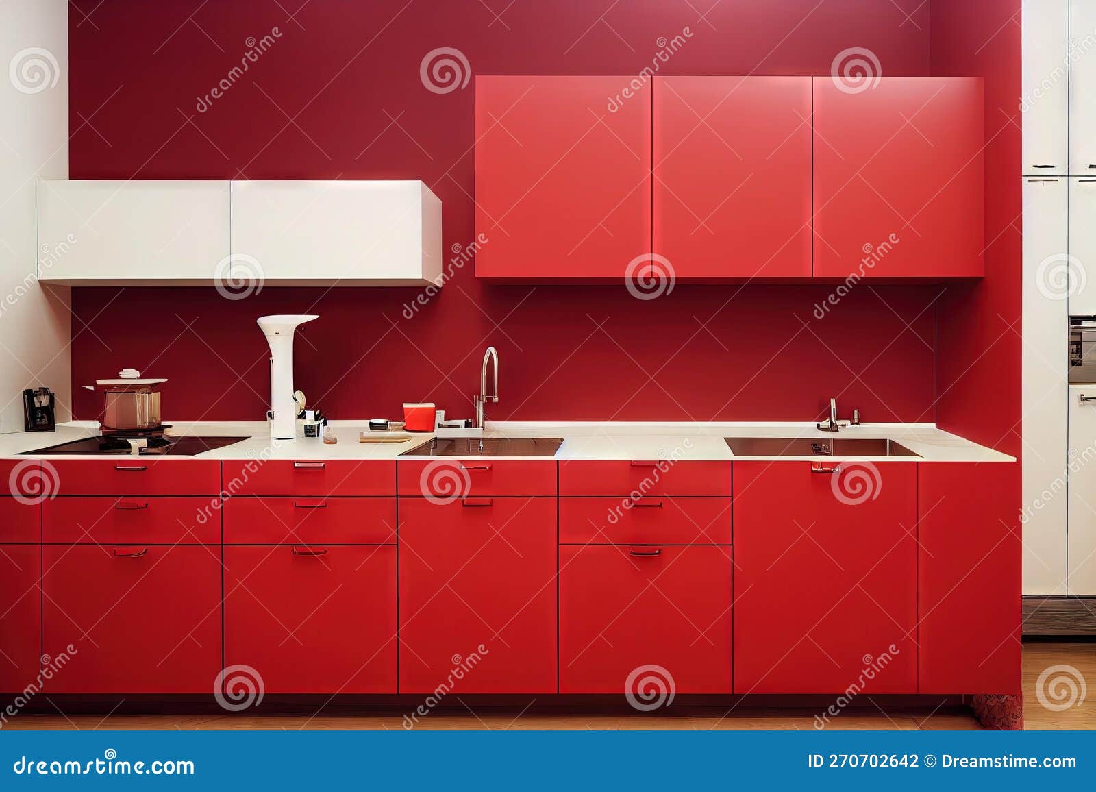 Home Kitchen Interior in Bright Red Color with Sink. Stock Illustration ...