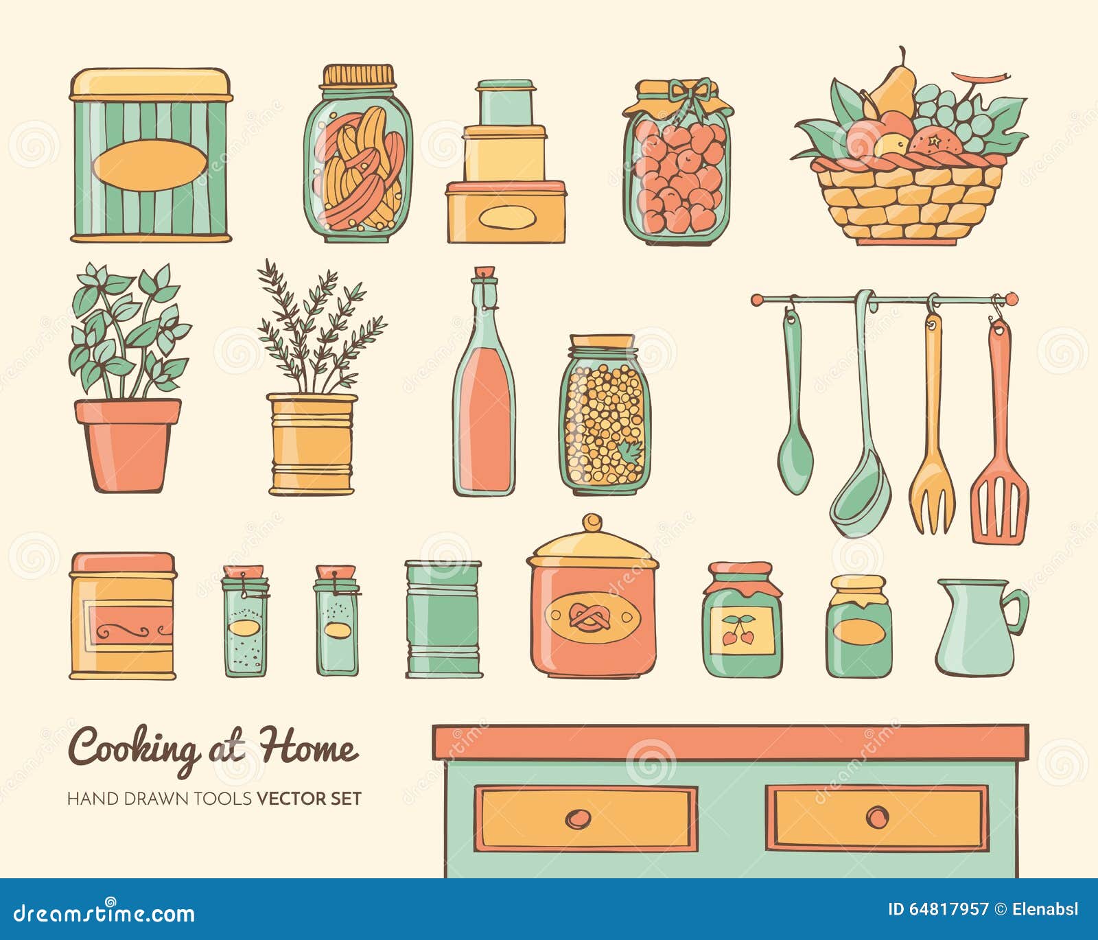 Home kitchen objects set stock vector. Illustration of basket - 64817957