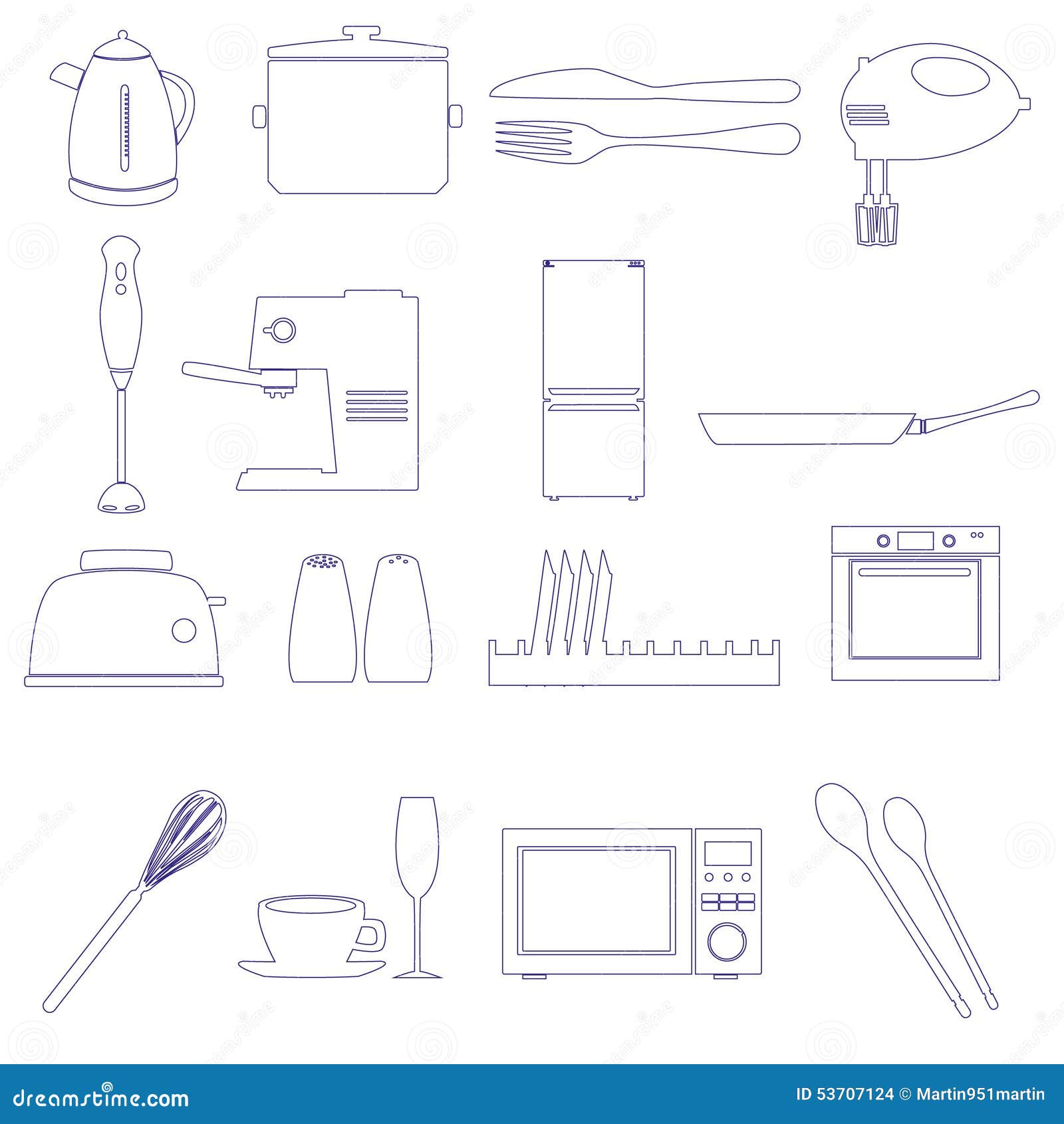 Home Kitchen Outline Icons Theme Set Eps10 Stock Vector - Illustration ...