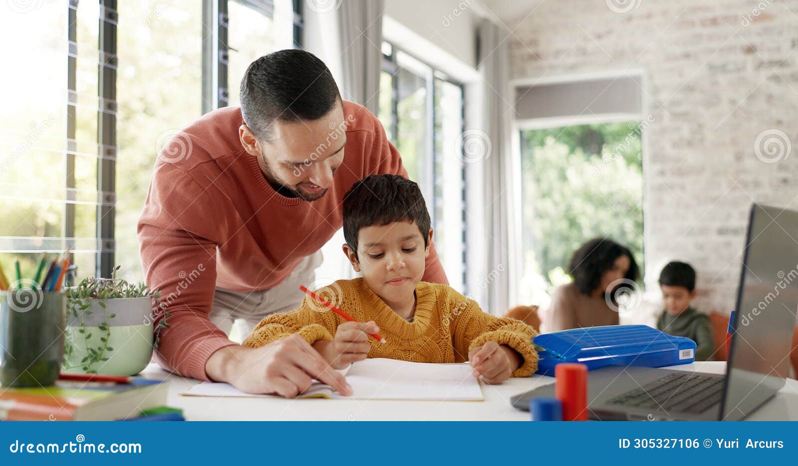 Home Learning, Dad or School Kid in Kindergarten Studying for Knowledge ...