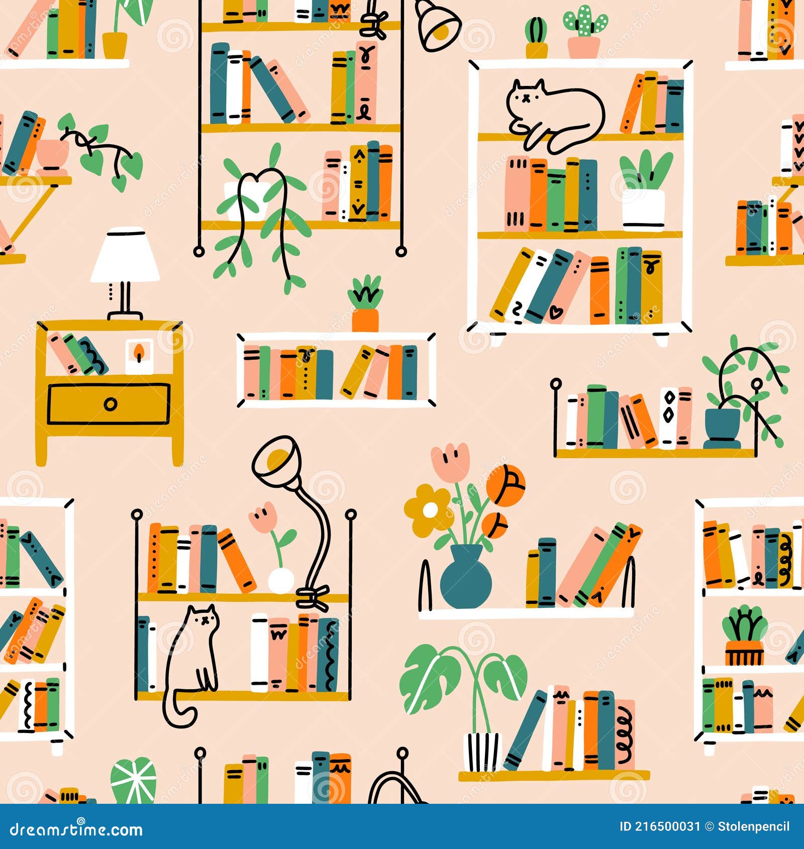 Home Library Aesthetic, Vector Pattern Stock Vector - Illustration of ...