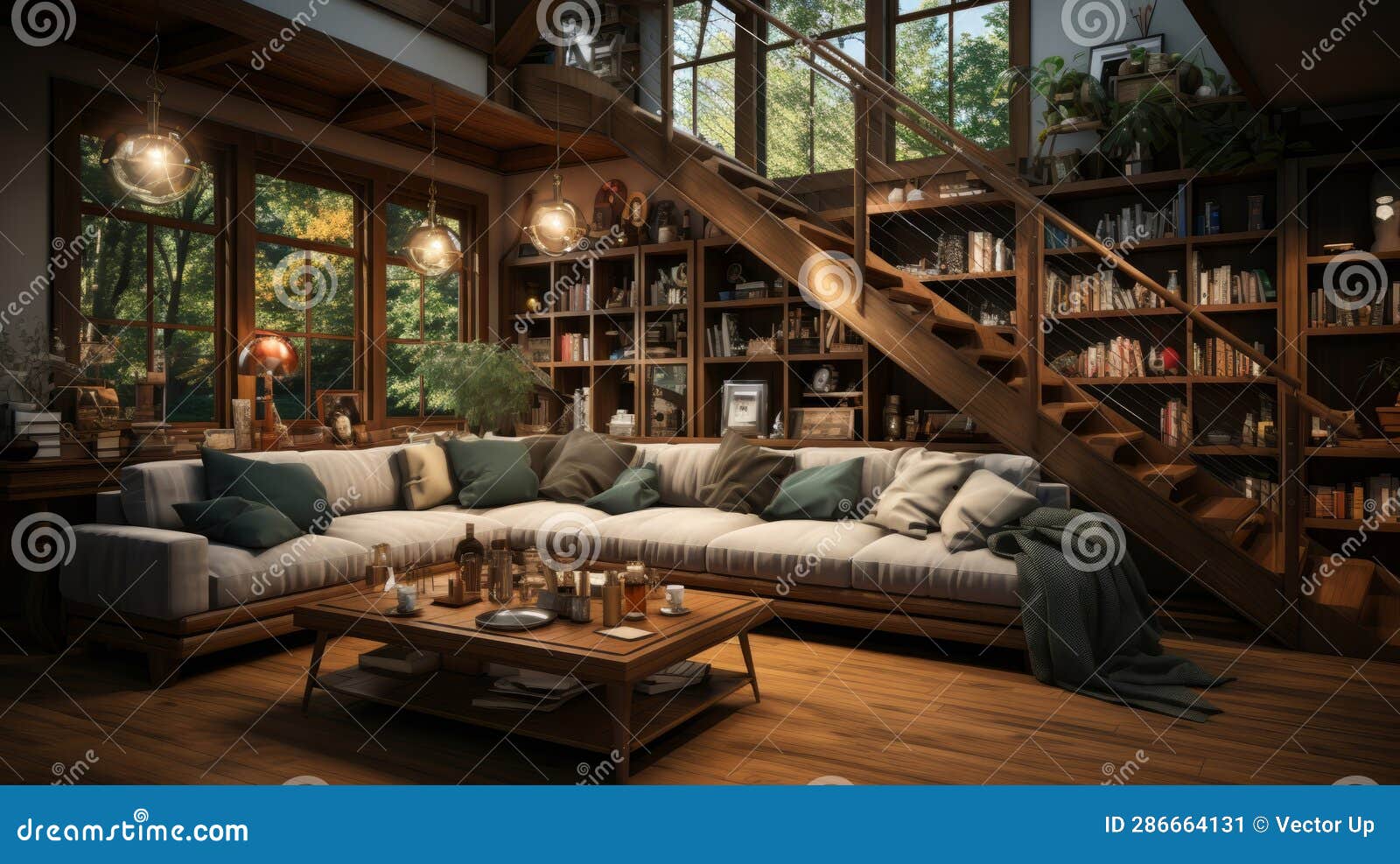 Home Library with Built-in Bookshelves a Cozy Seating. Generative AI ...
